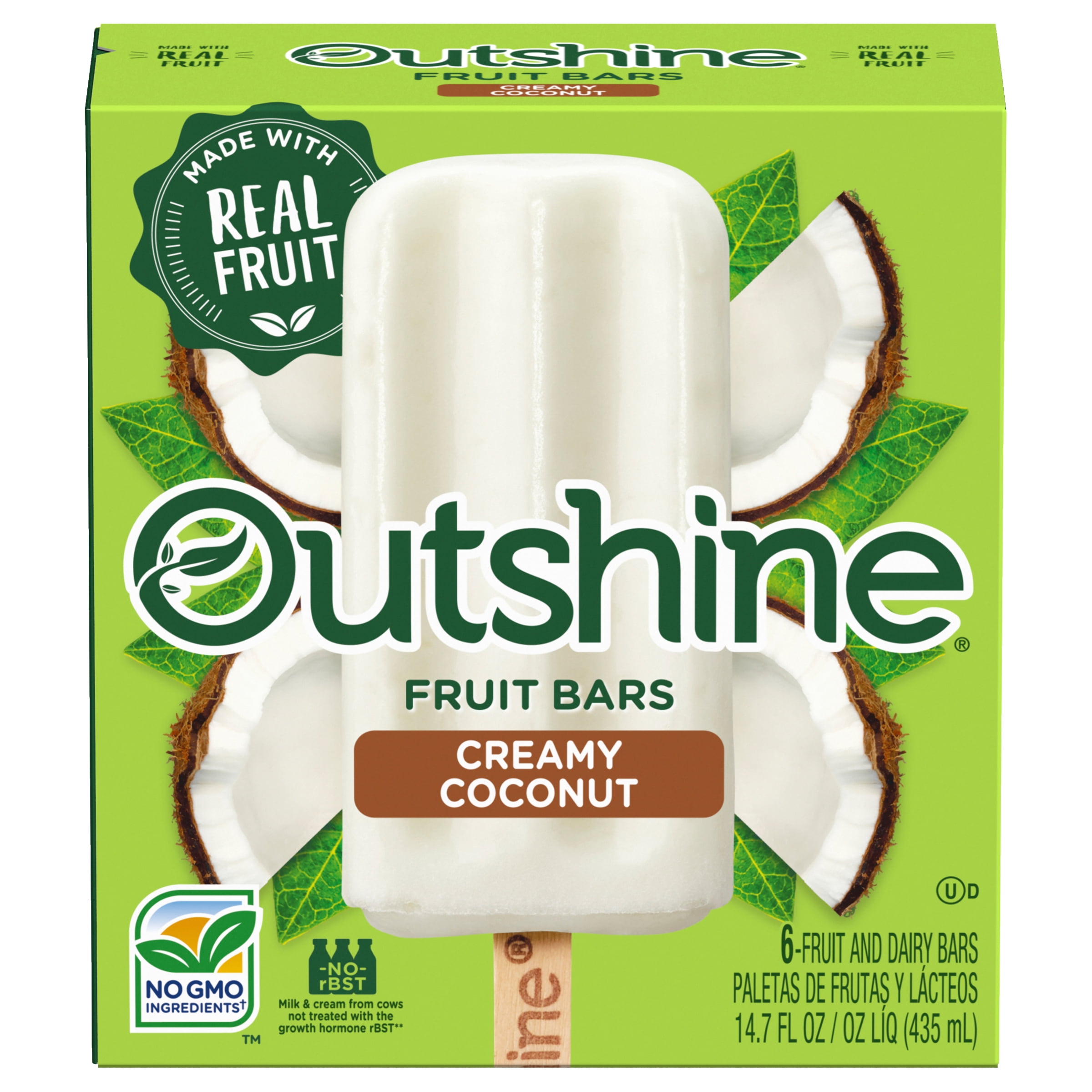 Outshine Creamy Coconut Frozen Fruit Ice Pops, Fruit Bars, 6 Count ...