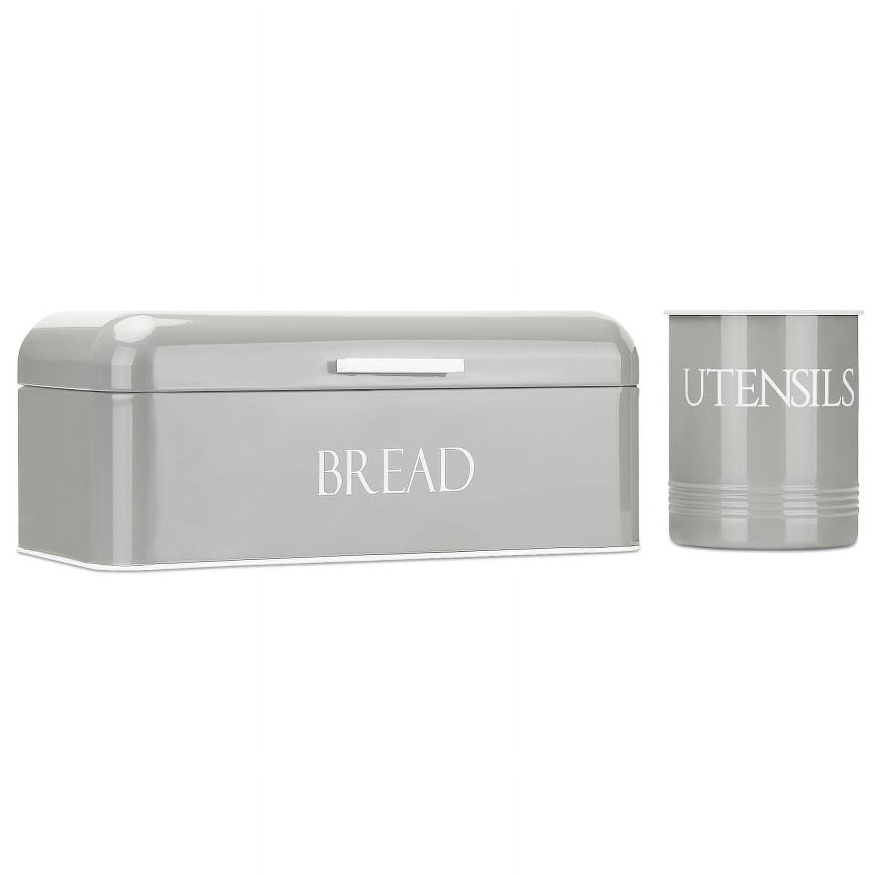 OUTSHINE Vintage Metal Bread Box & Kitchen Utensil Holder Set, Gray | Large Bread Box w/ Swing ...