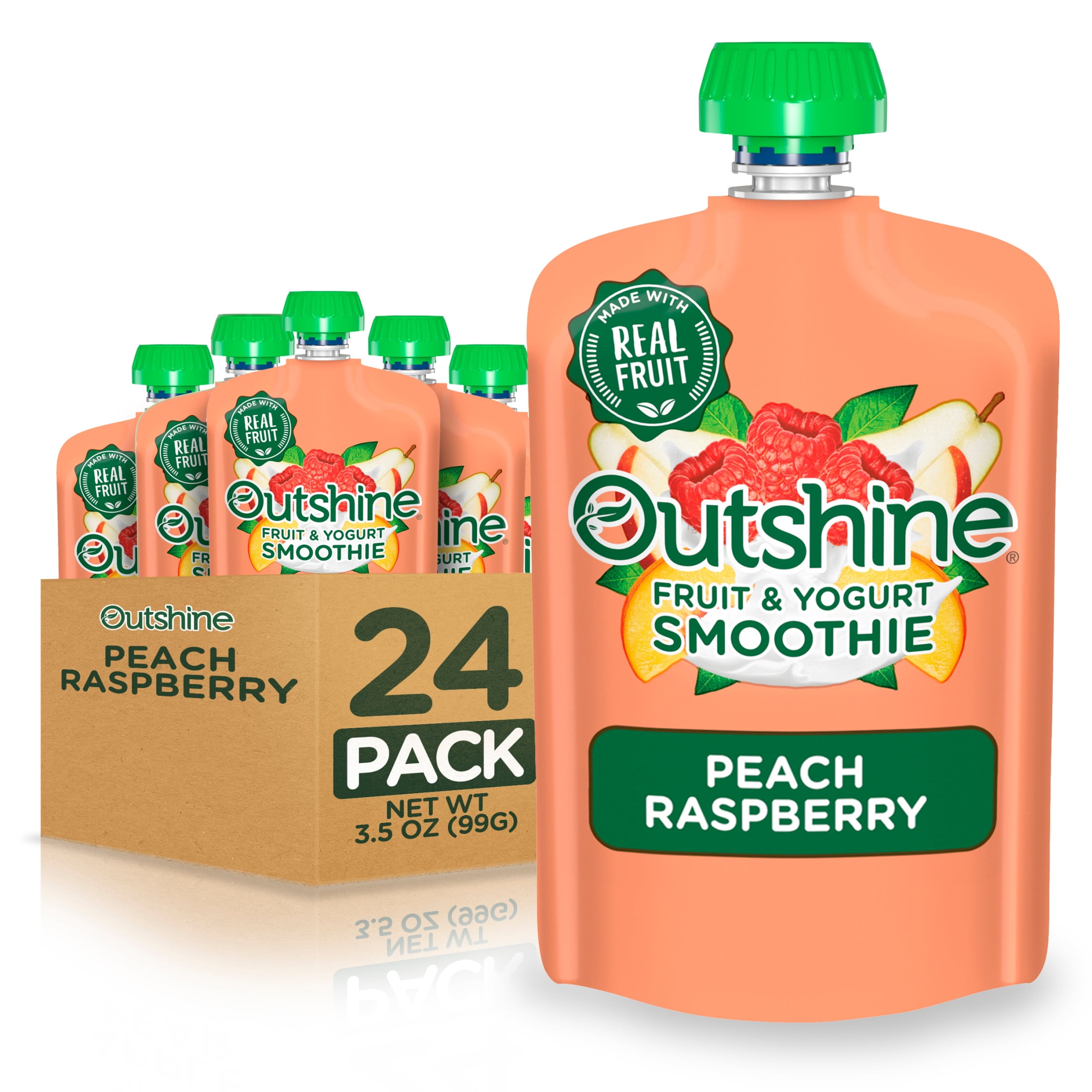 Outshine Fruit and Yogurt On the Go Smoothie Snacks, Peach Raspberry, 3.5 oz Pouches (24 Pack ...