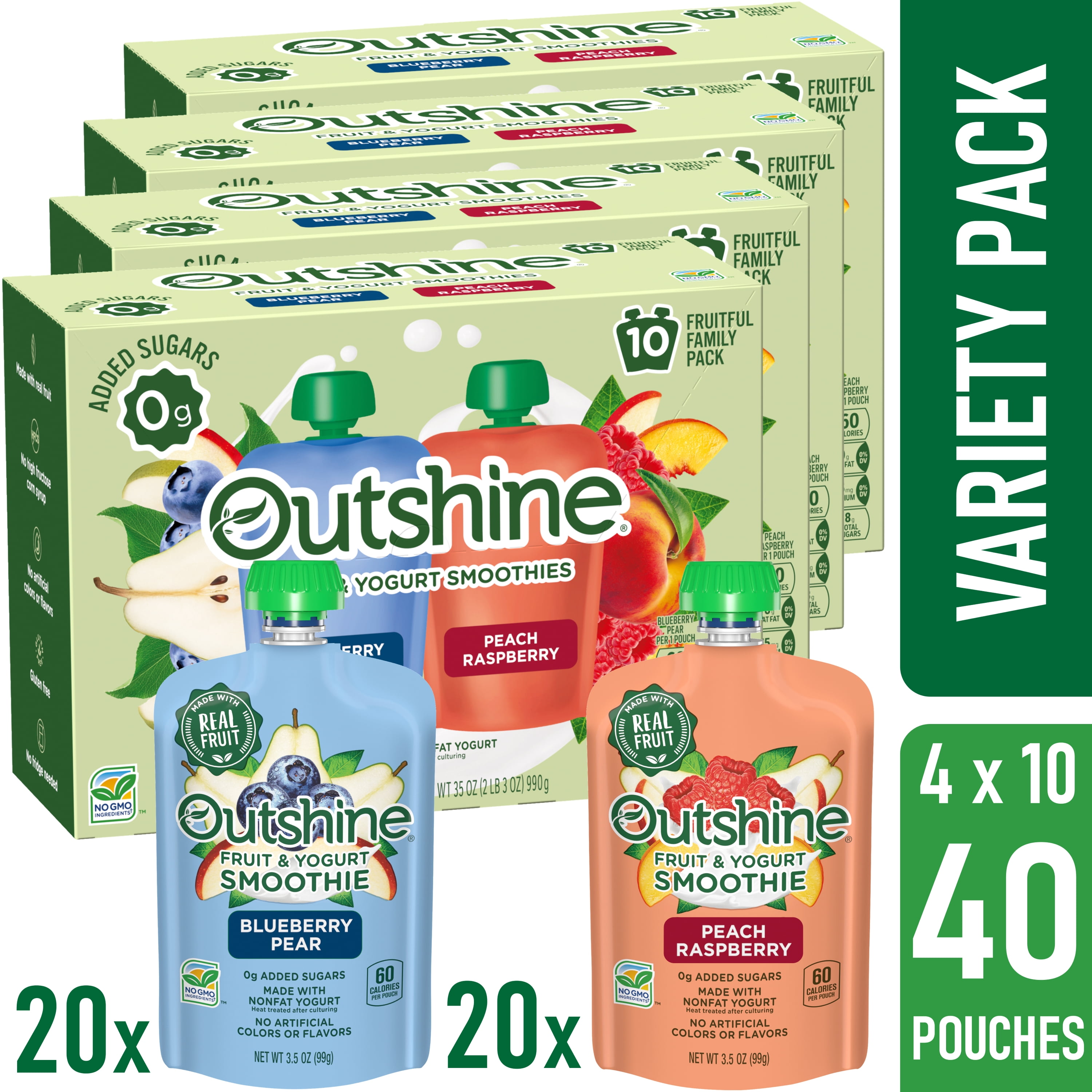 Outshine Fruit and Yogurt On the Go Smoothie Snacks, Blueberry Pear and Peach Raspberry Variety ...