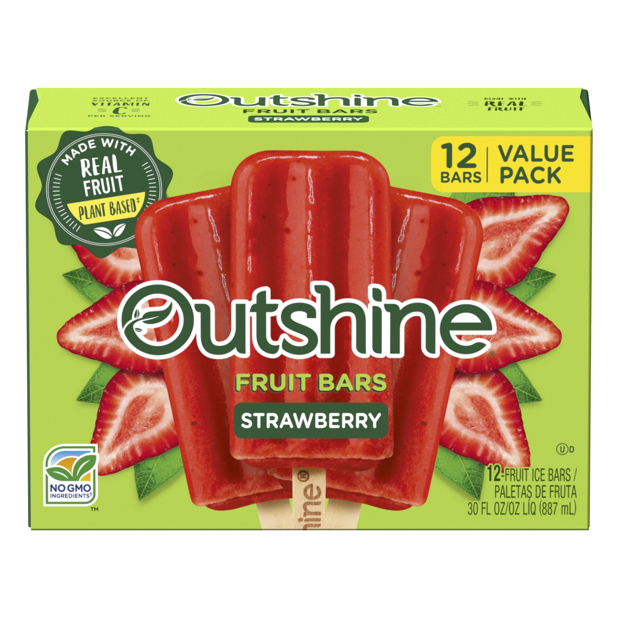 Outshine Non-GMO Real Strawberry Frozen Fruit Ice Pop Bars Value Pack ...