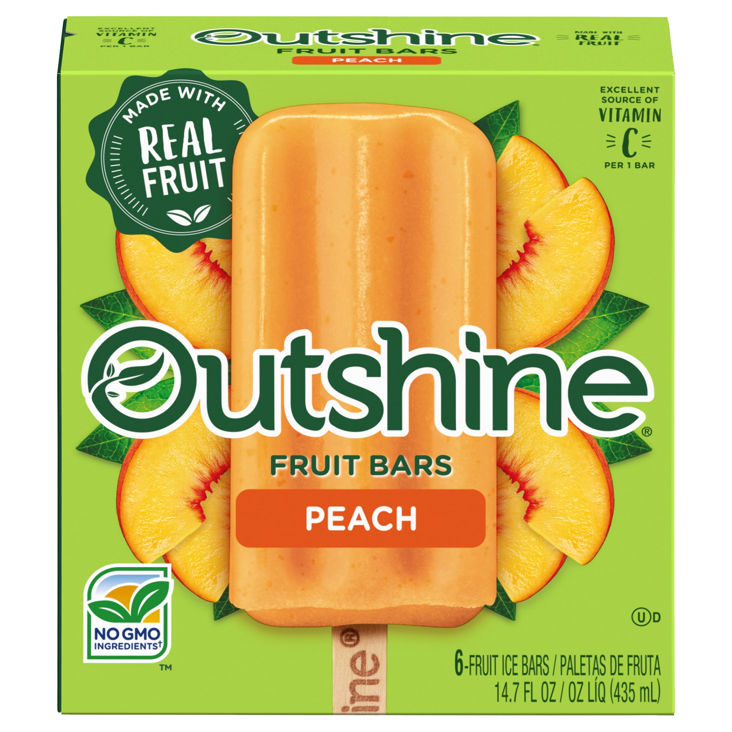 Outshine Peach Frozen Fruit Popsicle Bars, 6 Count - Walmart.com
