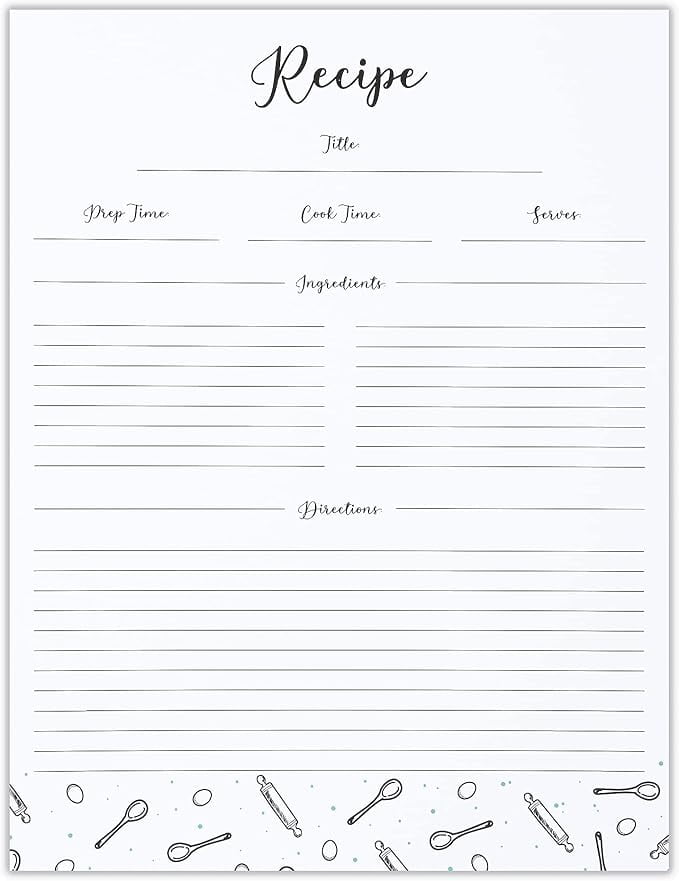Outshine Premium Recipe Paper for 8.5" x 11" Recipe Binders, Farmhouse ...