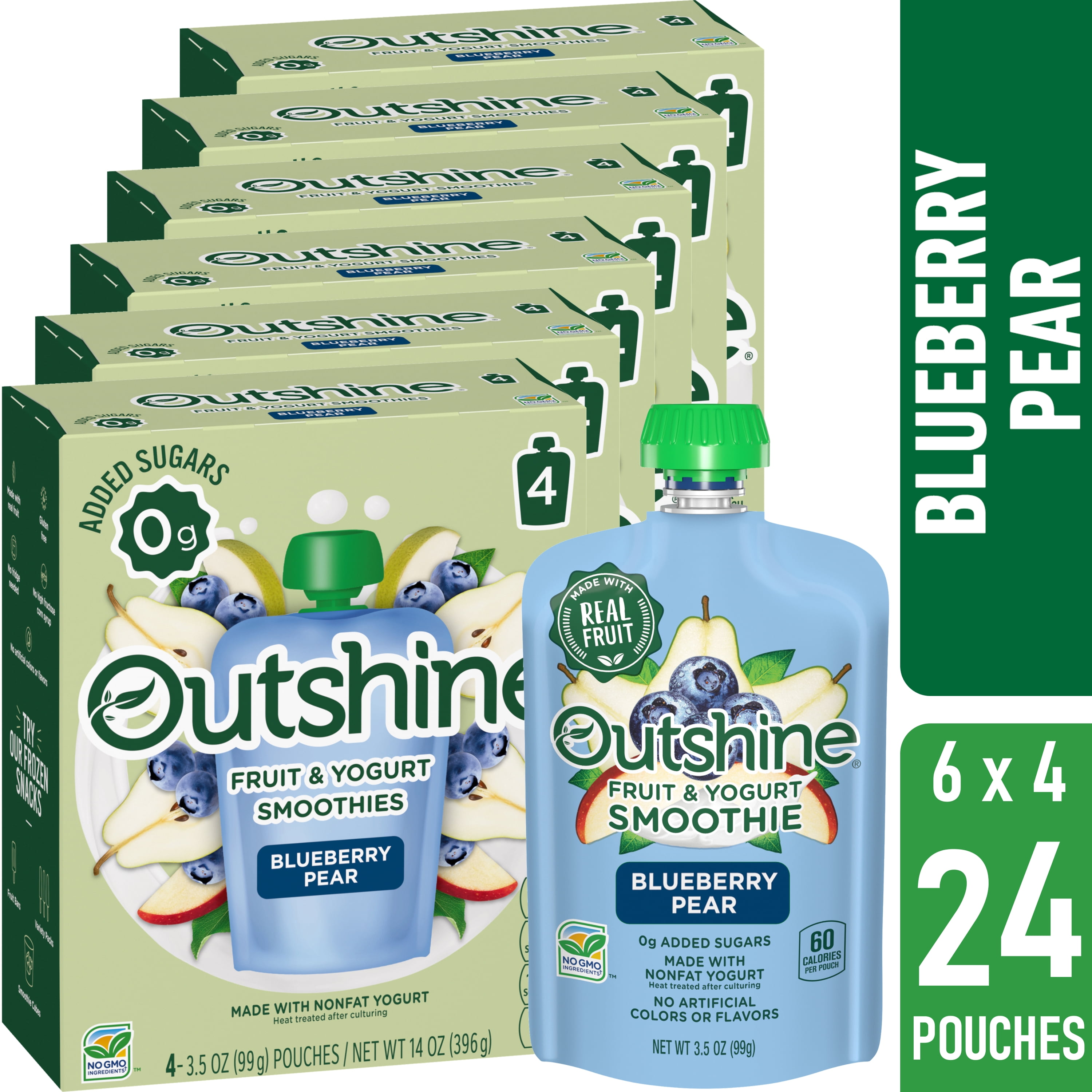 Outshine Fruit Smoothie Pouches, Blueberry Pear, 6 Packs, 3.5 oz Each ...