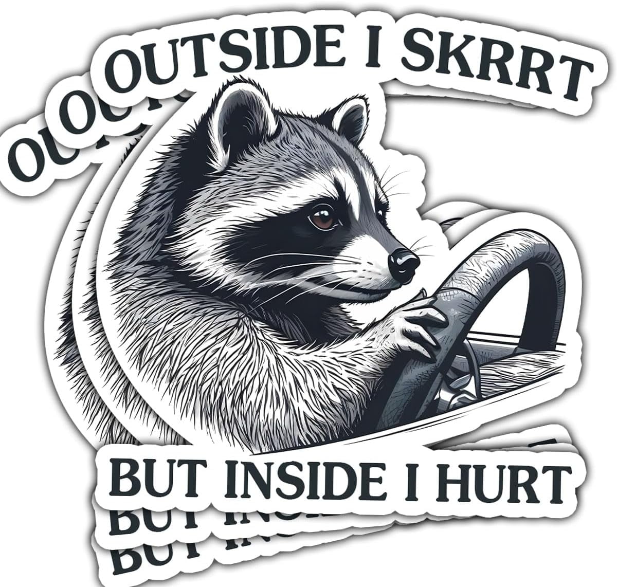 Outside I Skrrt But Inside I Hurt Raccoon Driving, Funny Raccoon Gifts ...