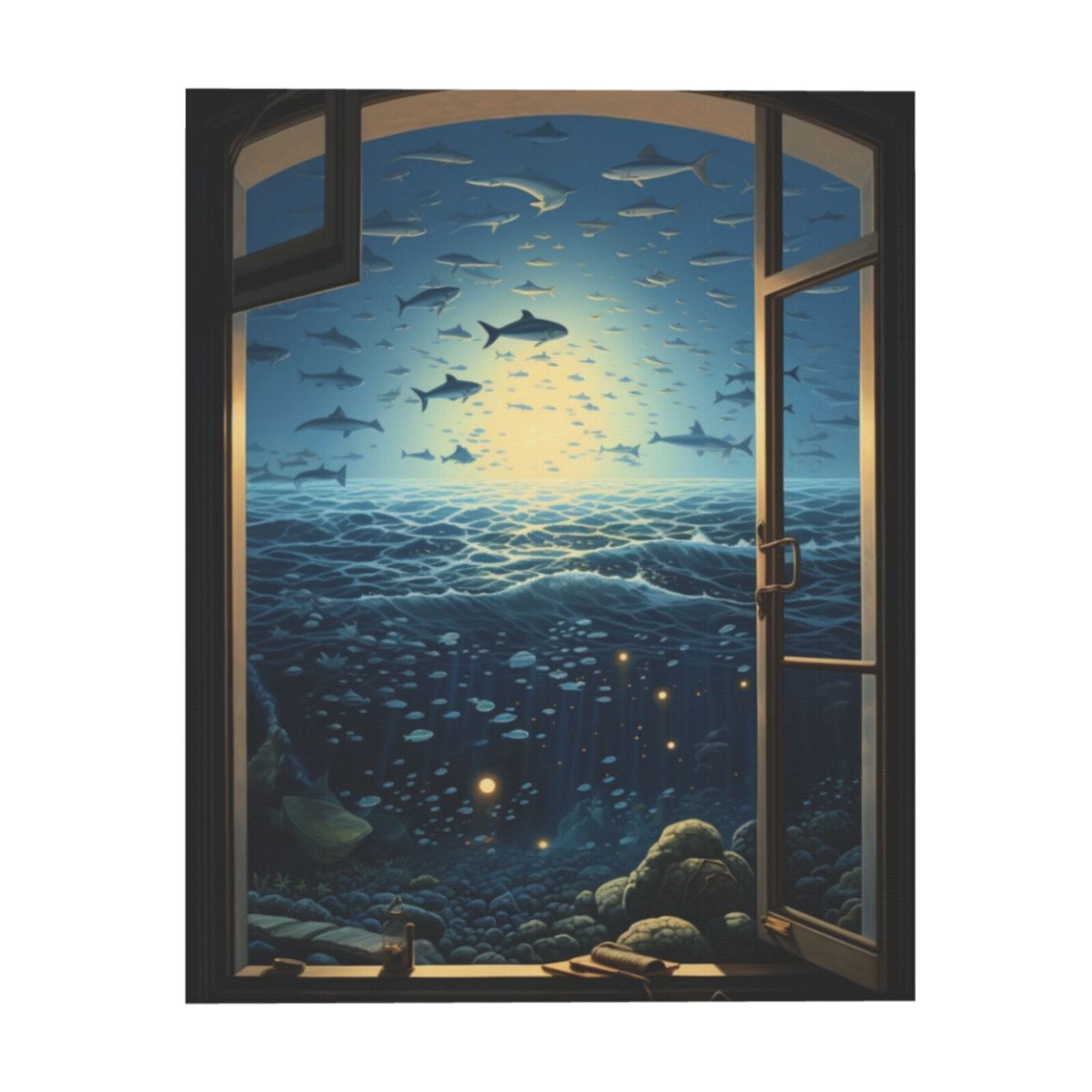 Outside An Open Window, The Sea Steals Light As Whales And Various Fish ...