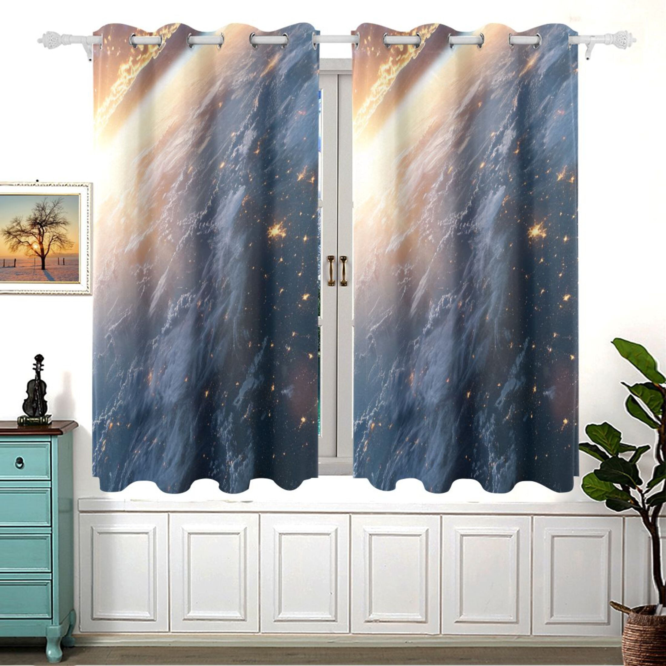 Outside The Earth Shining Sky Curtains Drapes with Grommets 2 Panels 54 ...