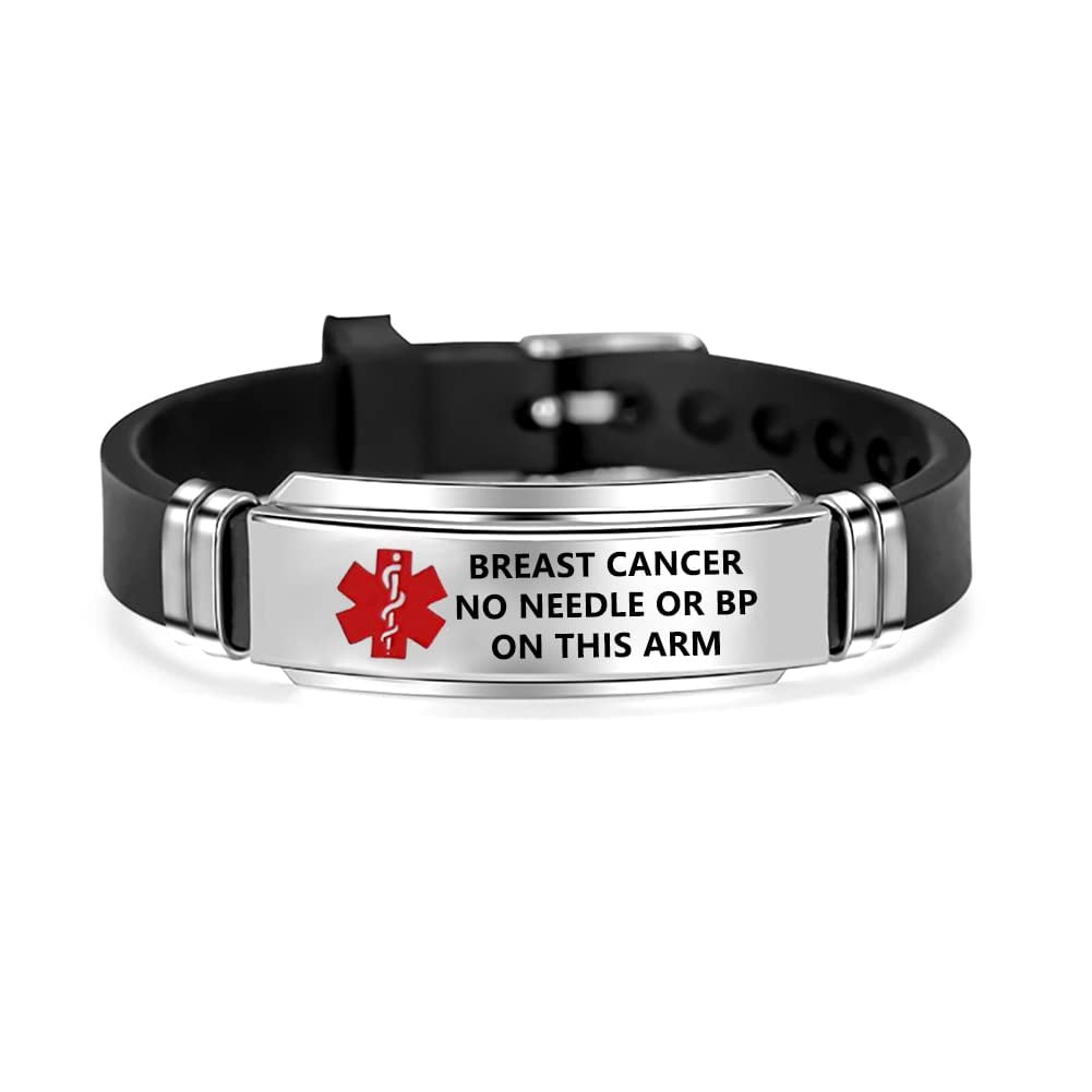 OutstandLong Red Medical Alert ID BREAST CANCER Bracelet Emergency ...