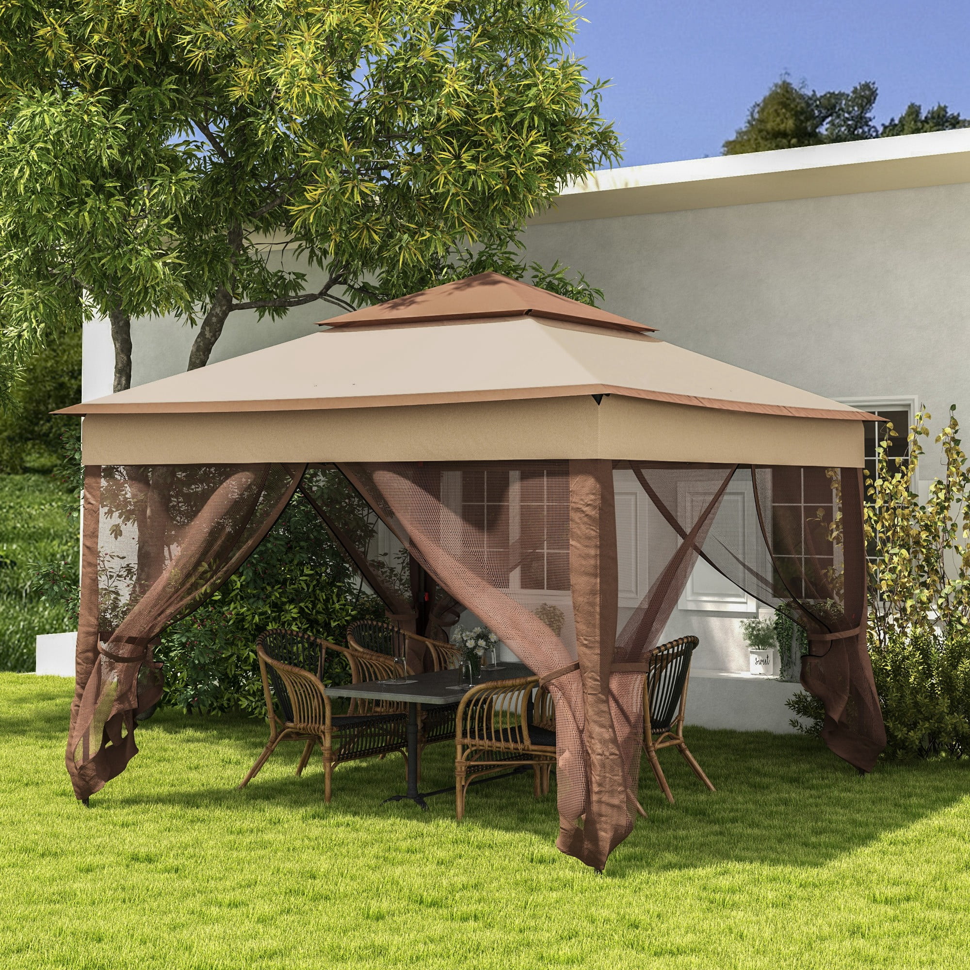 Outsunny 10.7' x 10.7' Pop Up Gazebo Outdoor Canopy Shelter with 2-Tier ...