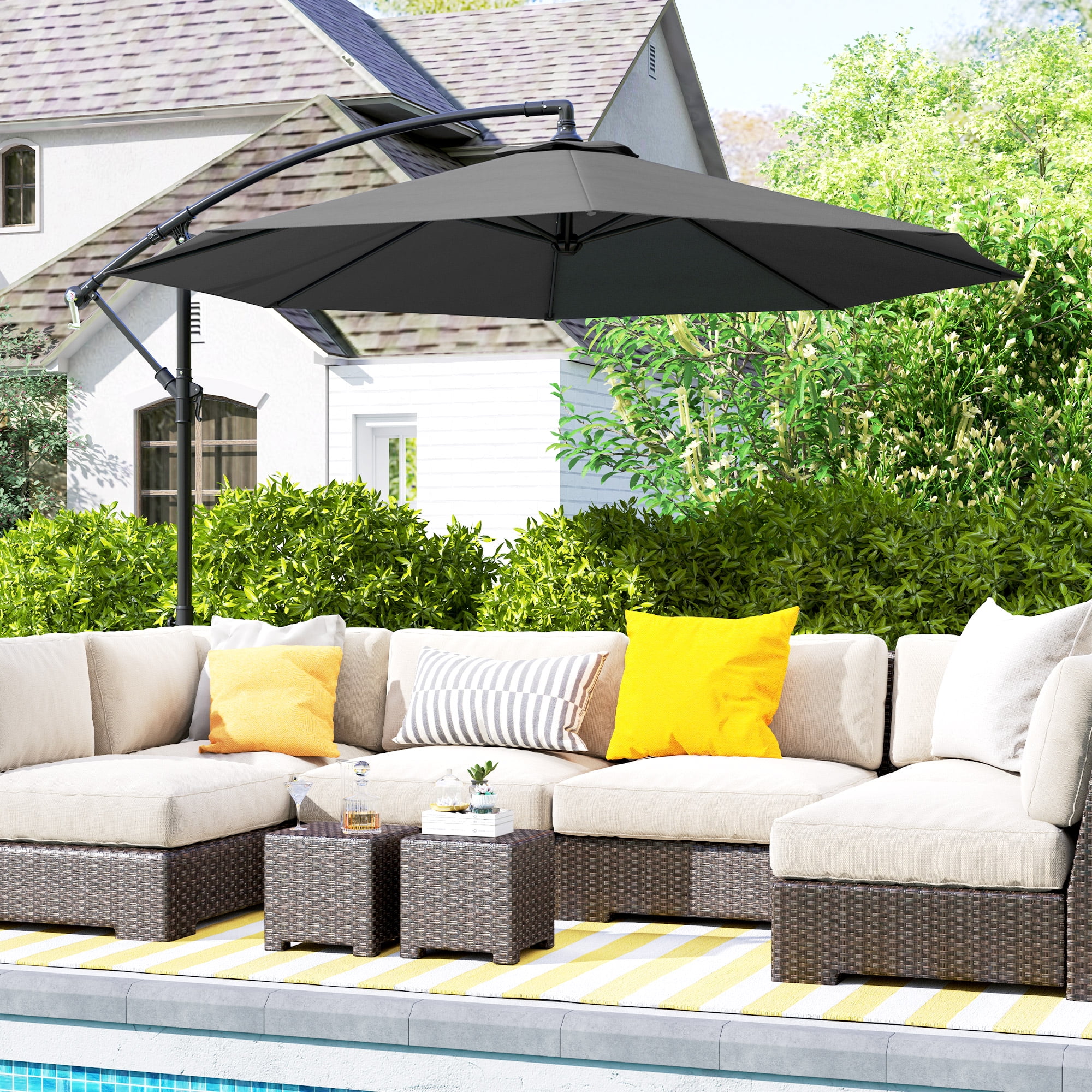 Outsunny, Cantilever Hanging Tilt Offset Patio Umbrella, 10', Gray ...