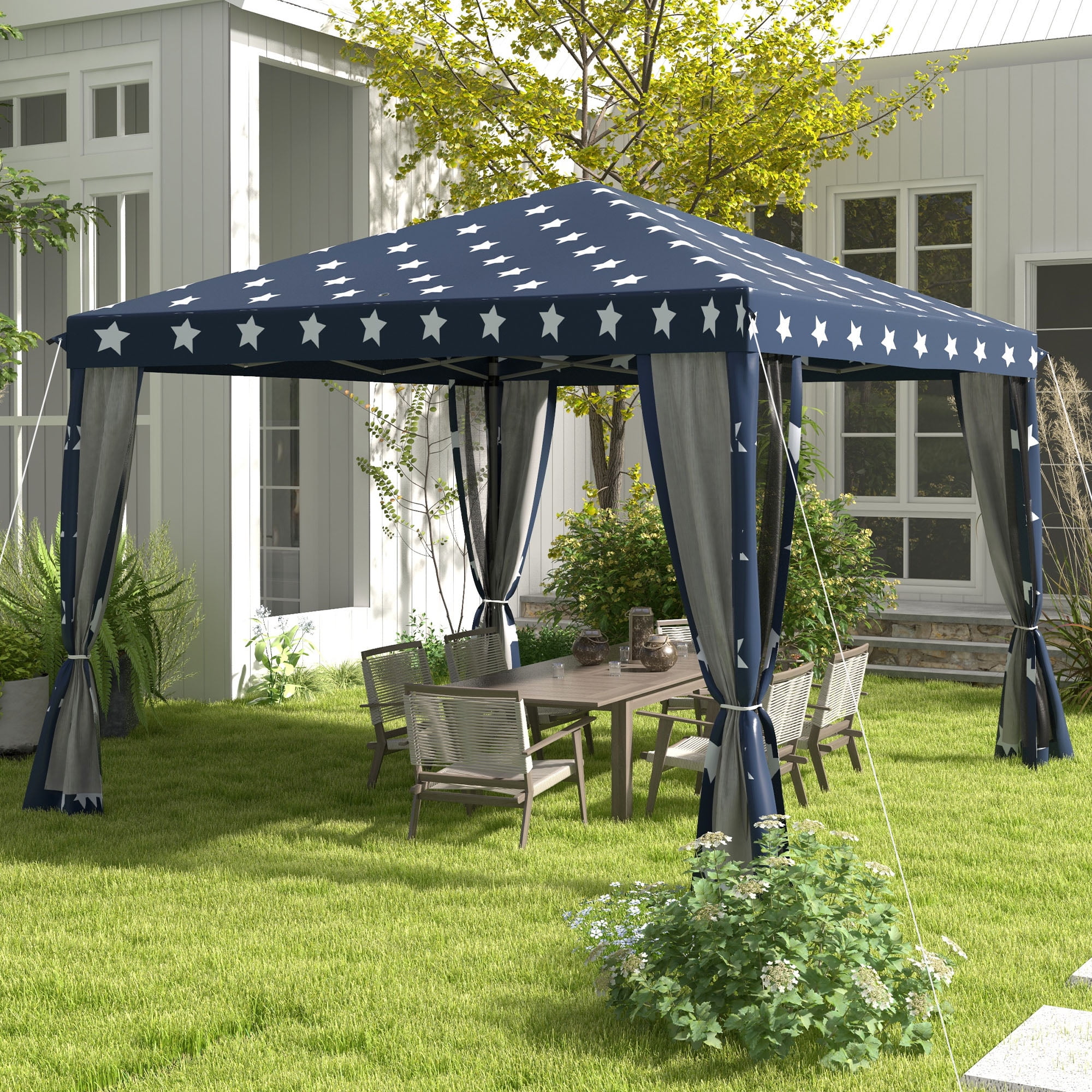 Outsunny 10' x 10' Pop Up Canopy Tent with Netting, Instant Gazebo, Ez ...