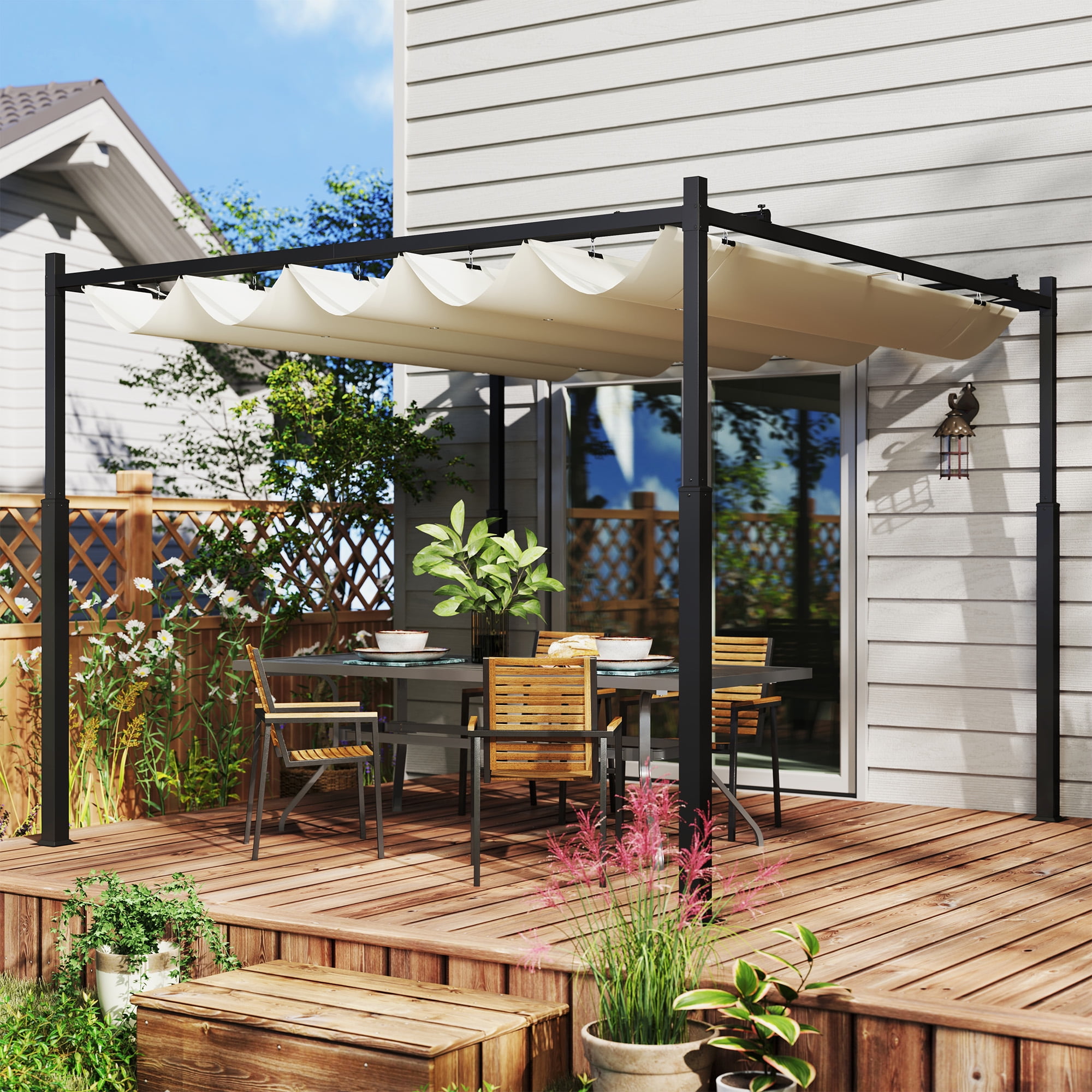 Outsunny 10' x 10' Retractable Pergola with Magnetic Fixture, UPF30 ...