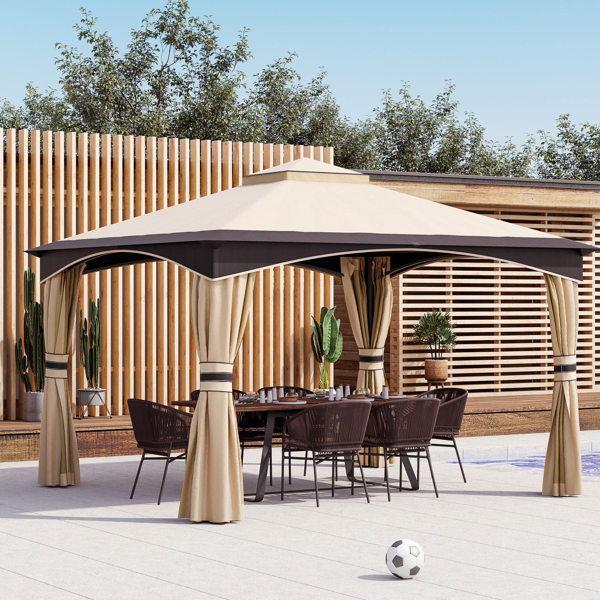 Outsunny 10'x12' Outdoor Gazebo with 2-Tier Roof & Steel Frame, Canopy ...