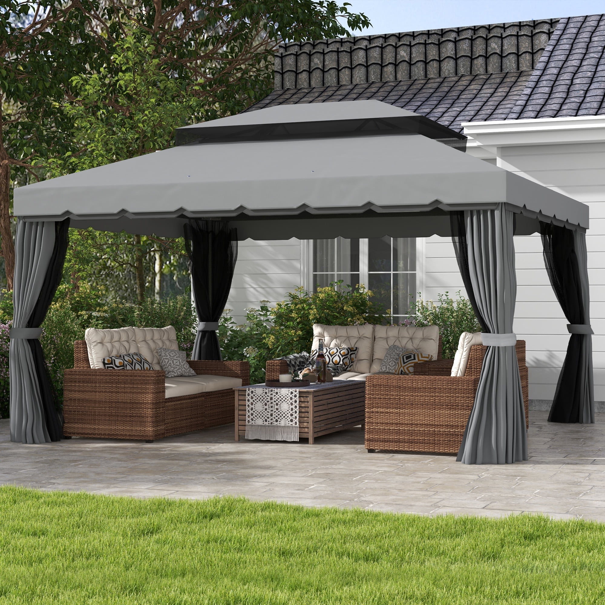 Outsunny 10' x 13' Patio Gazebo with Aluminum Frame for Outdoor, Gray ...