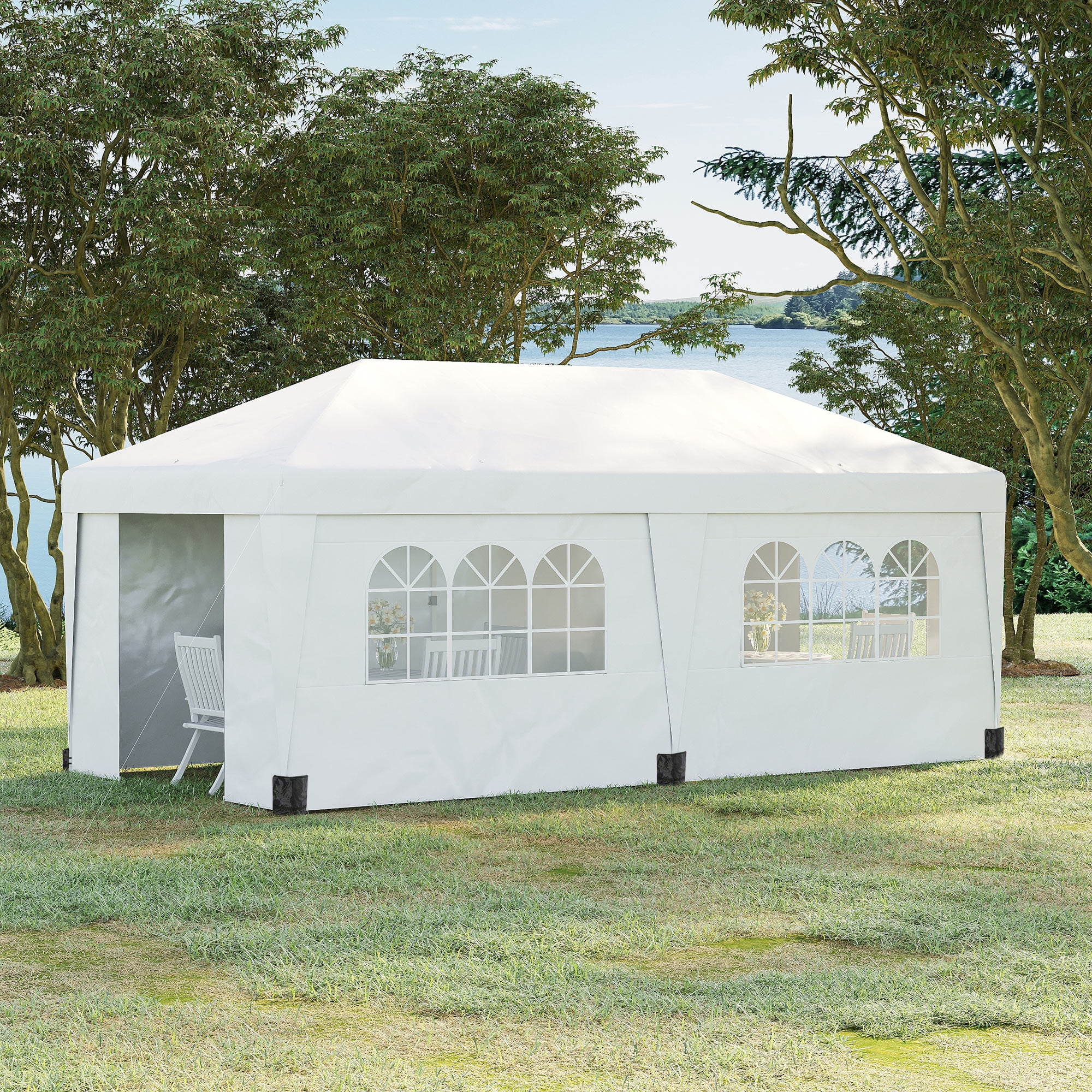 Outsunny Large White Party Tent, 10' x 19.5', Pop Up Canopy, UV30 ...