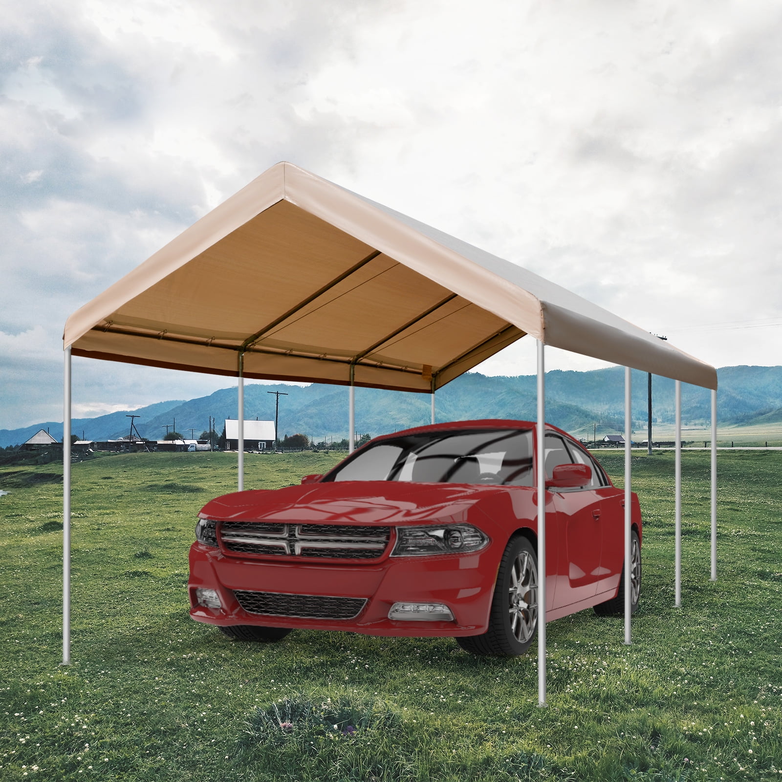 Outsunny 10' x 20' Heavy Duty Outdoor Carport Awning/Canopy with ...