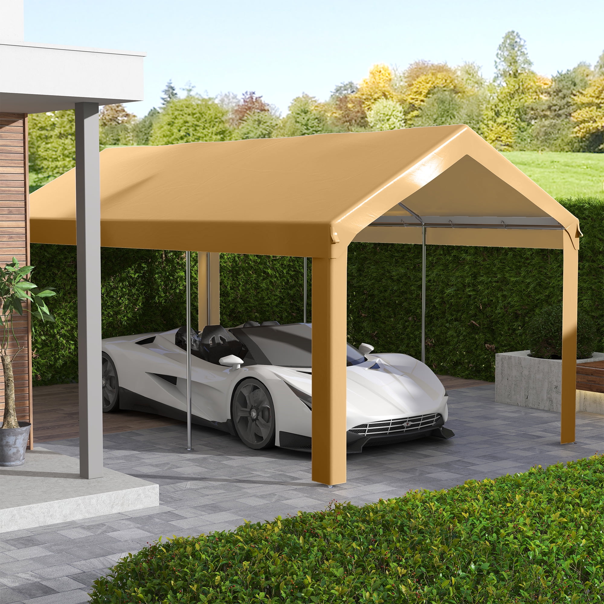Outsunny 10 x 20ft Carport Canopy Replacement, UV Resistant, Beige - Walmart.com