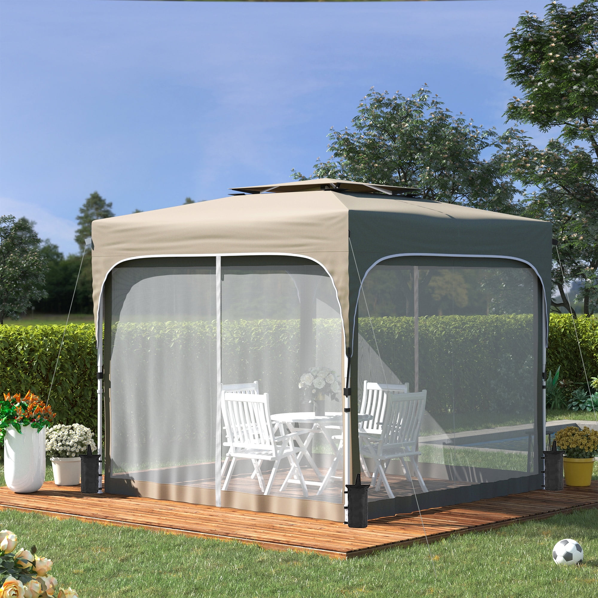 Outsunny 10' x 10' Pop Up Canopy Tent with Netting, Instant Gazebo ...