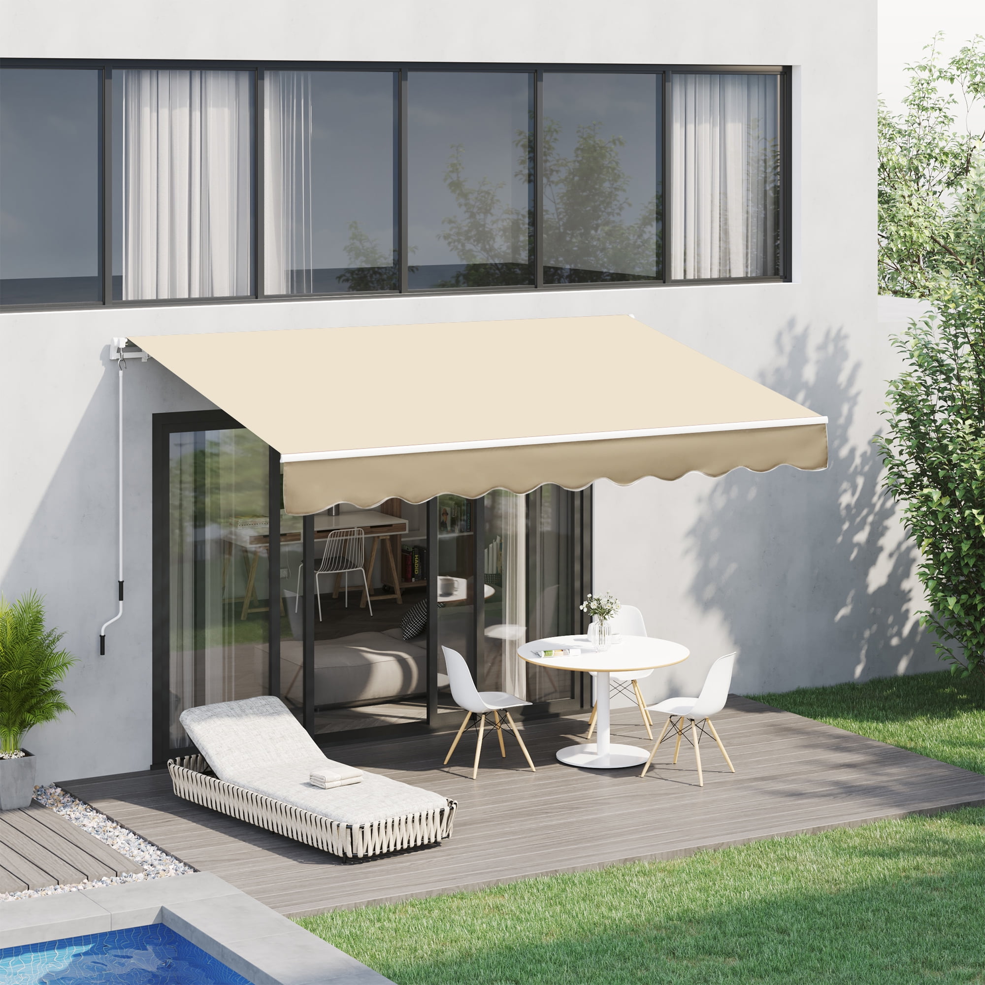 Outsunny Retractable Patio Awning, 10'x8' Waterproof Sun Shade for ...