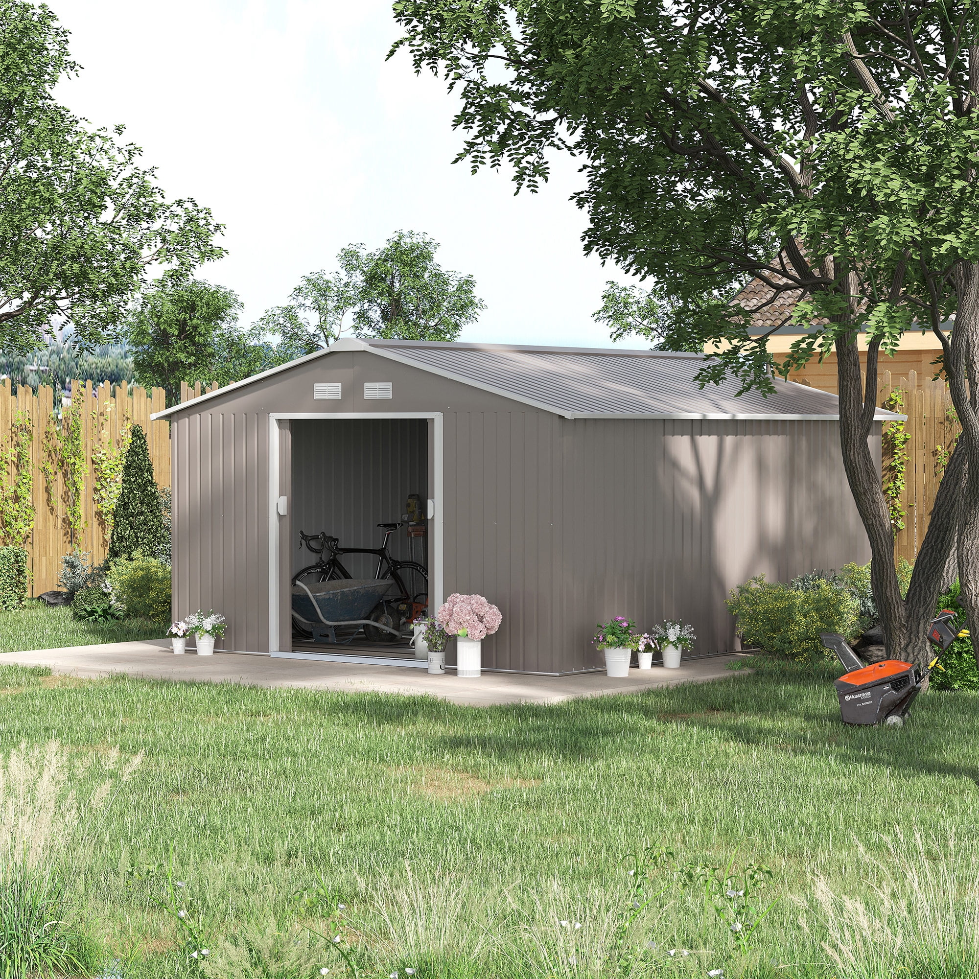 Outsunny Extra Large Garden Outdoor Weatherproof Storage Shed, 11' x 13 ...