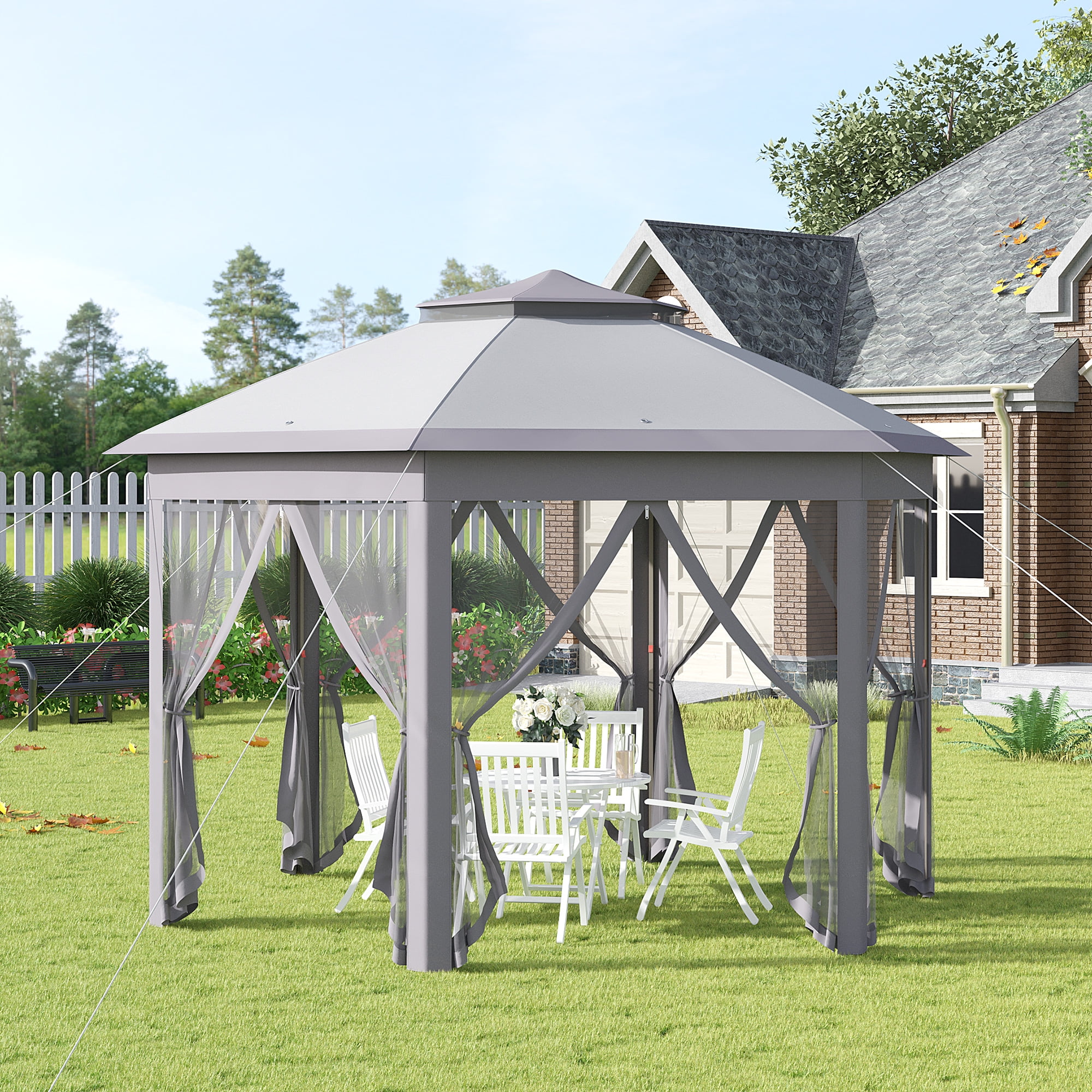 Outsunny 11'x13' Pop Up Gazebo Canopy Tent, Mesh Sidewalls, Carrying ...