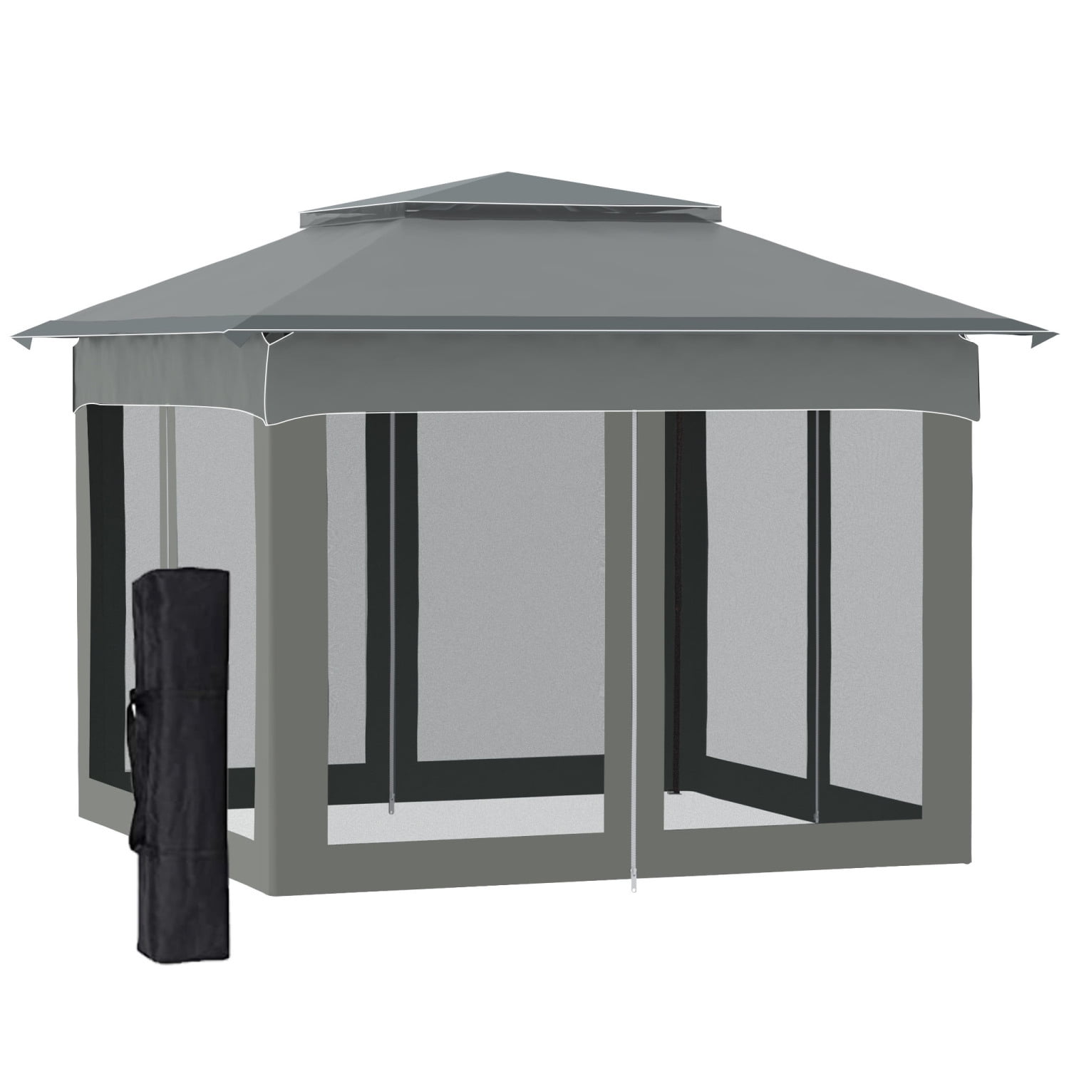 Outsunny 11x11 Canopy Removable Netting 114 Sq Ft Shade Carry Bag Dark ...