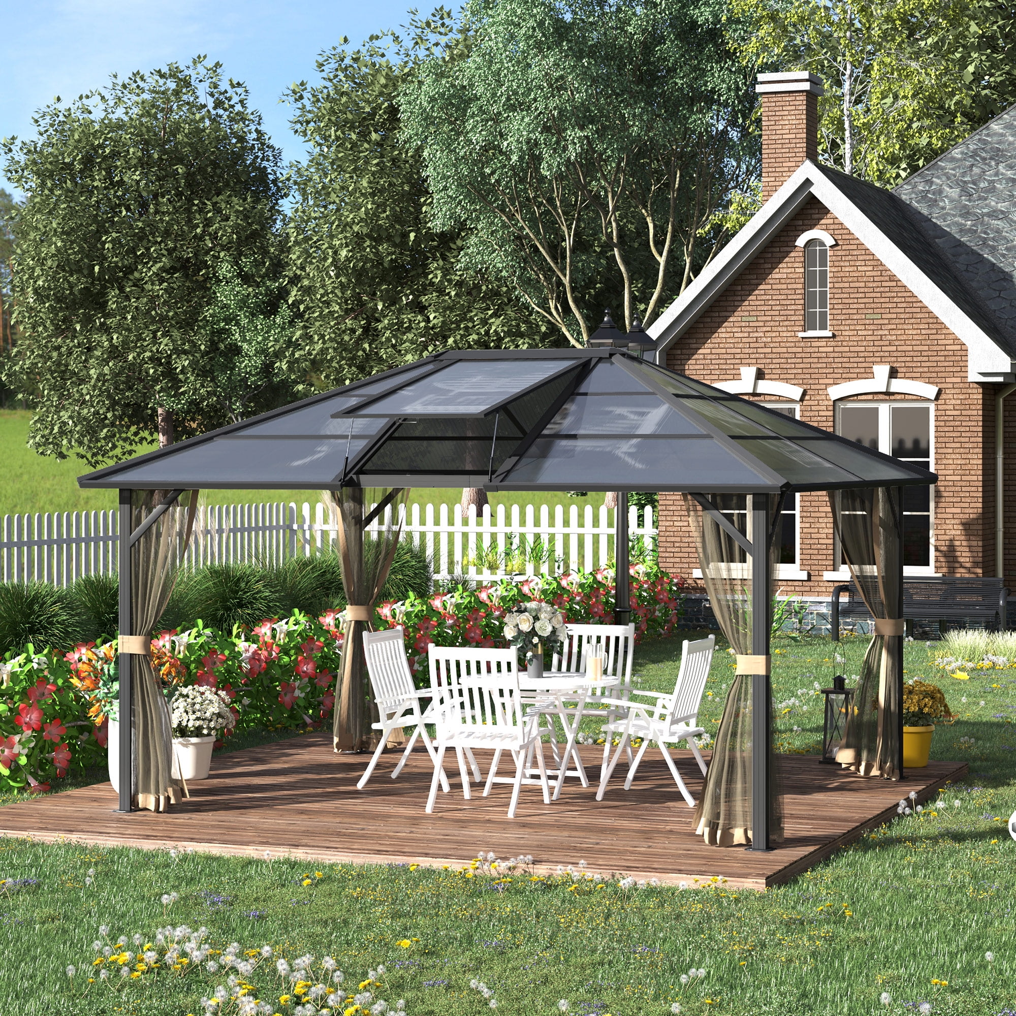 Outsunny 12' x 14' Hardtop Gazebo Canopy with Polycarbonate Roof ...