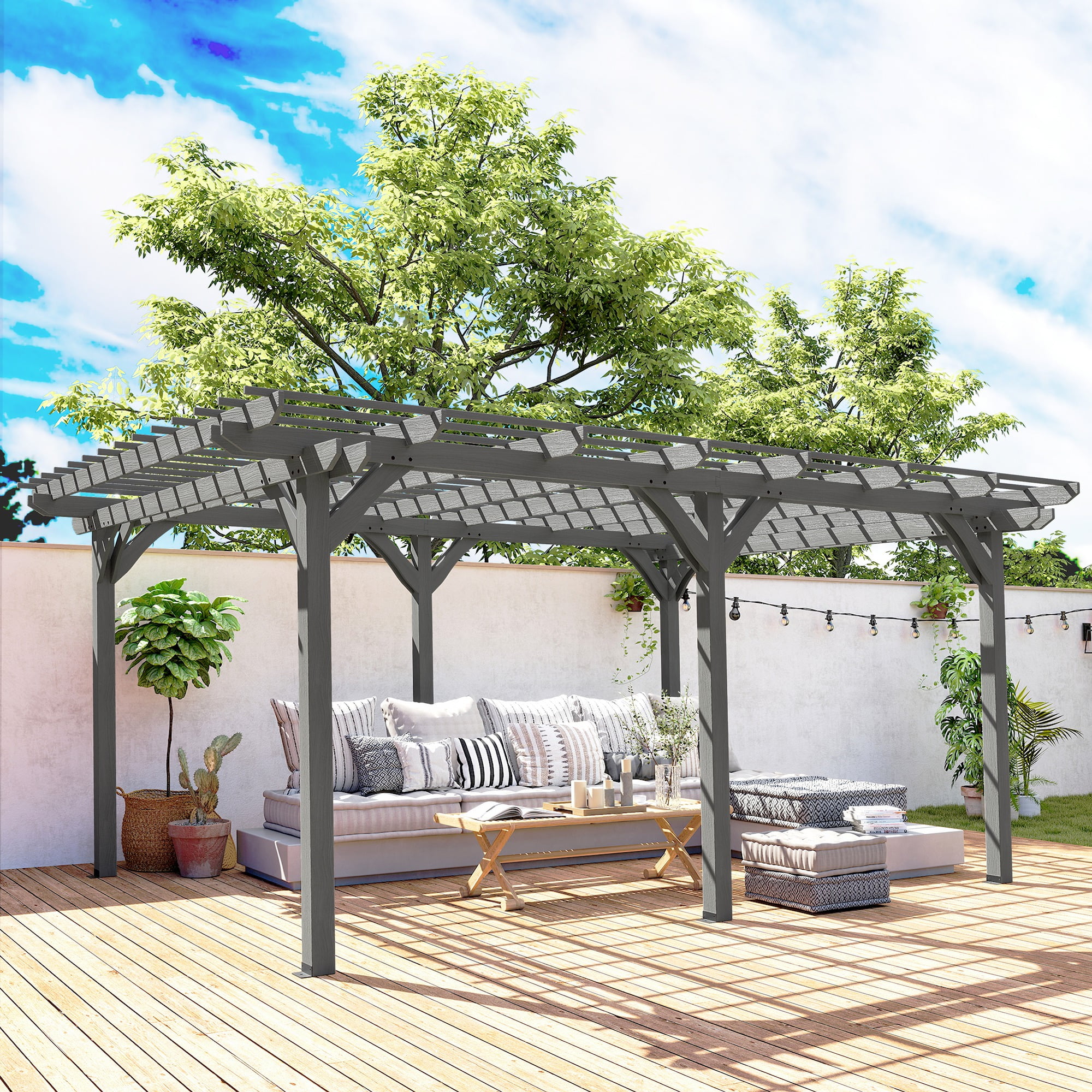 Outsunny 12' x 16' Wooden Pergola Grape Trellis, Outdoor Gazebo for ...