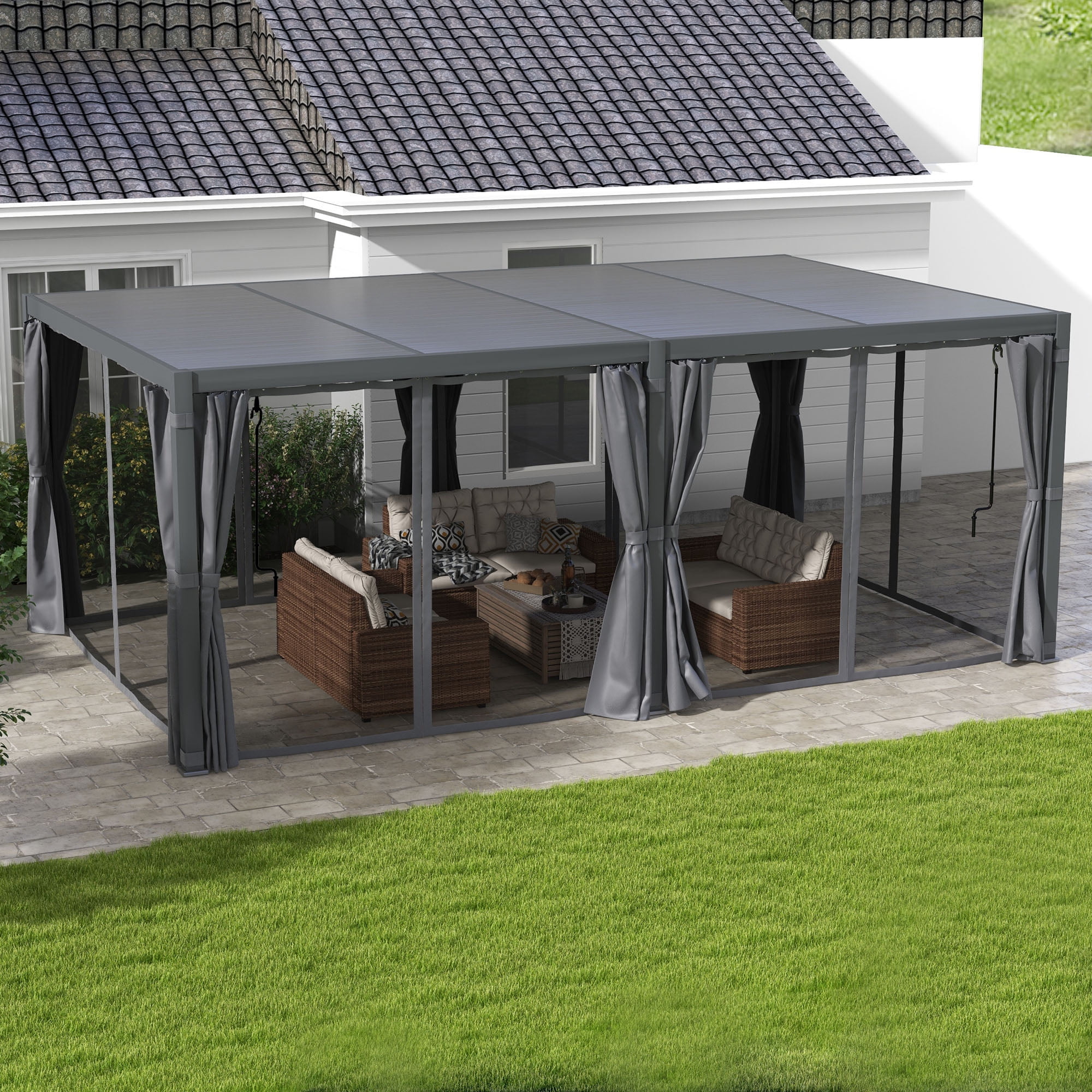 Outsunny 12' x 19' Outdoor Pergola with Adjustable Louvered Roof ...