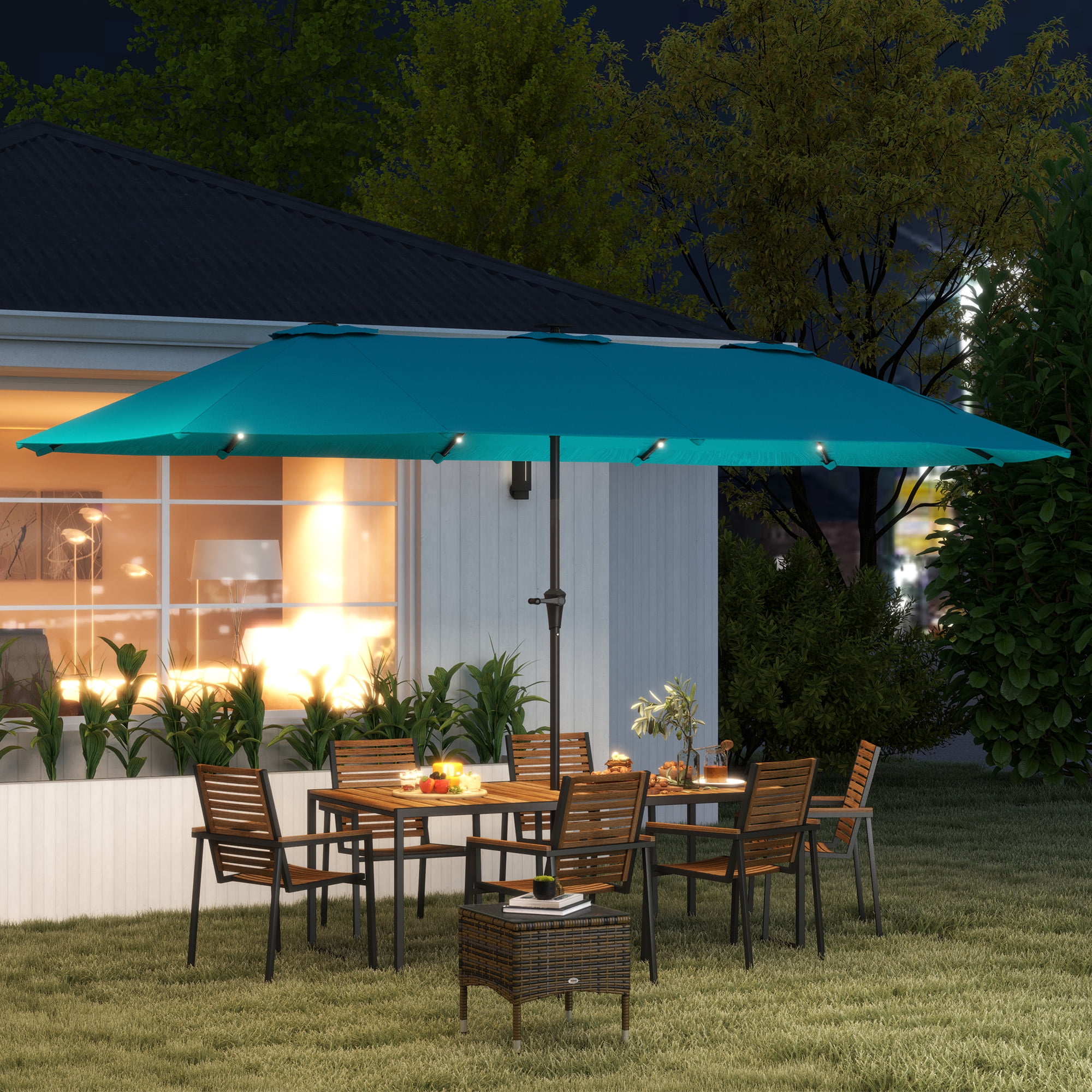 Outsunny 13' Large Patio Umbrella with Solar Lights, Double-Sided ...