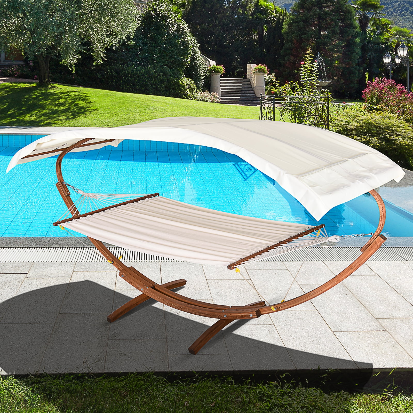 Outsunny Backyard Patio Outdoor Curved Arc Hammock Stand with Covered ...