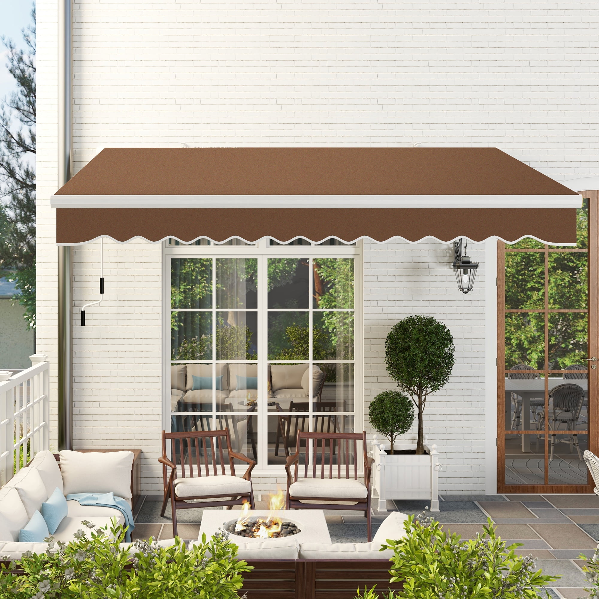 Outsunny Outdoor Patio Awning, 13' x 8' Manual Retractable Sunshade ...