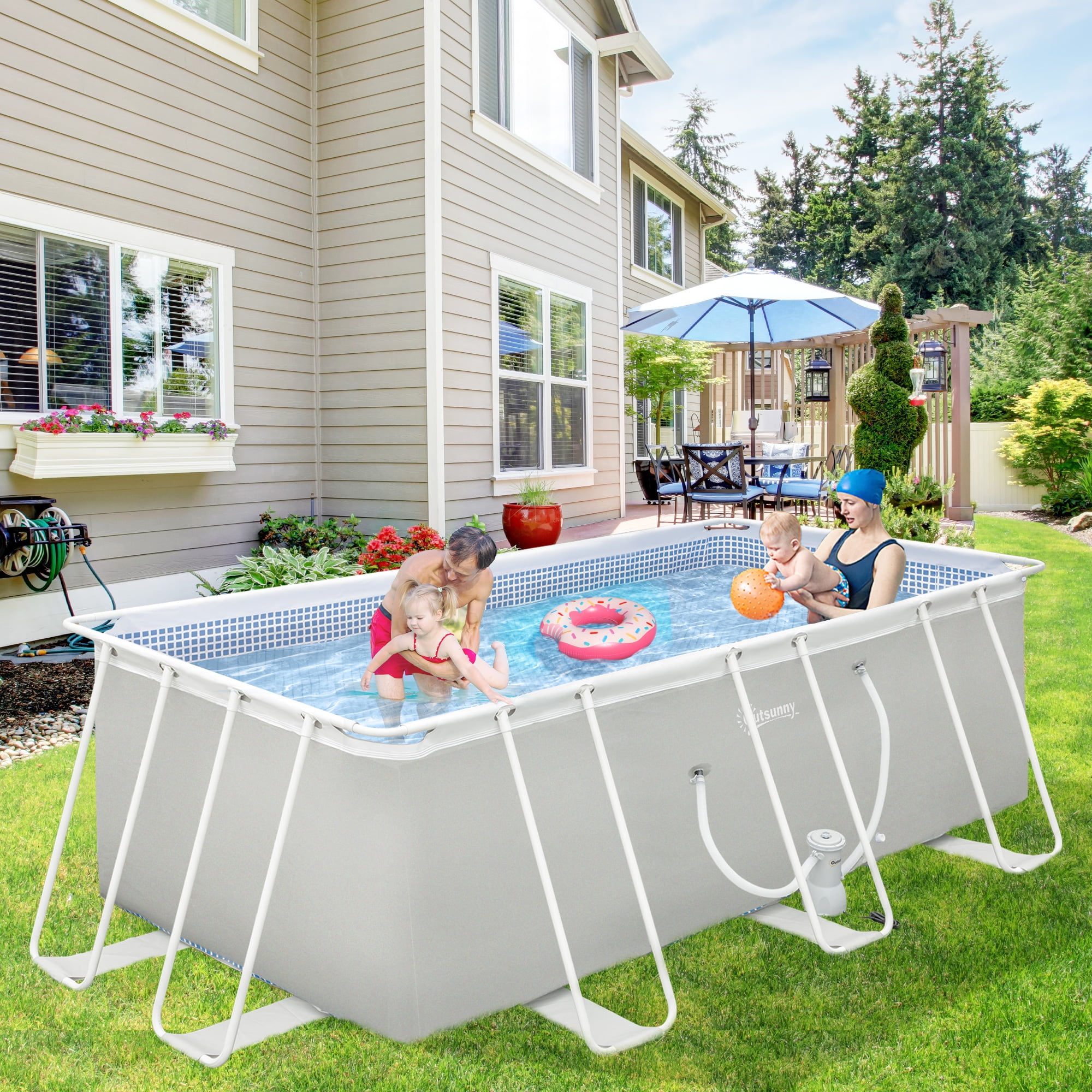 Outsunny 13ft x 6.5ft x 48in Steel Frame Pool with Filter Pump, Outdoor ...