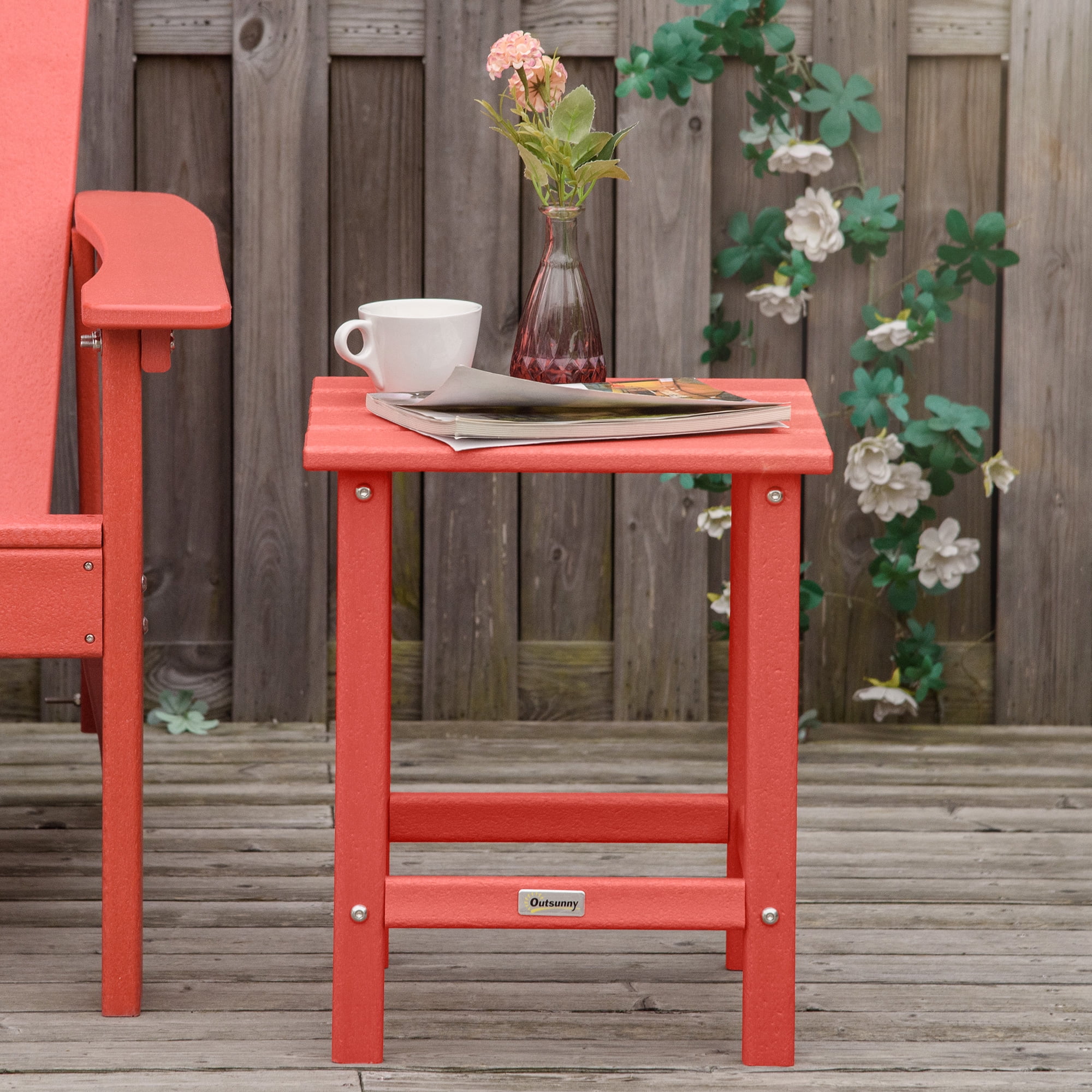 Outsunny 15" Patio End Table, HDPE Plastic, Red - Walmart.com