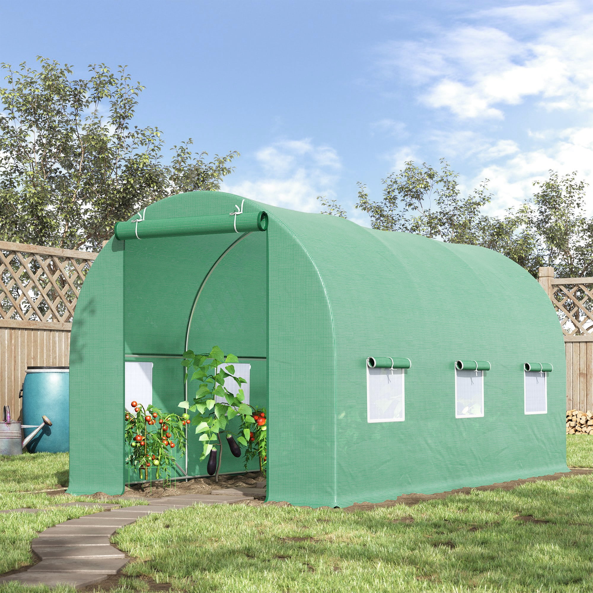 Outsunny Outdoor Walk-in Tunnel Greenhouse 15'x6'x7' with Steel Frame ...