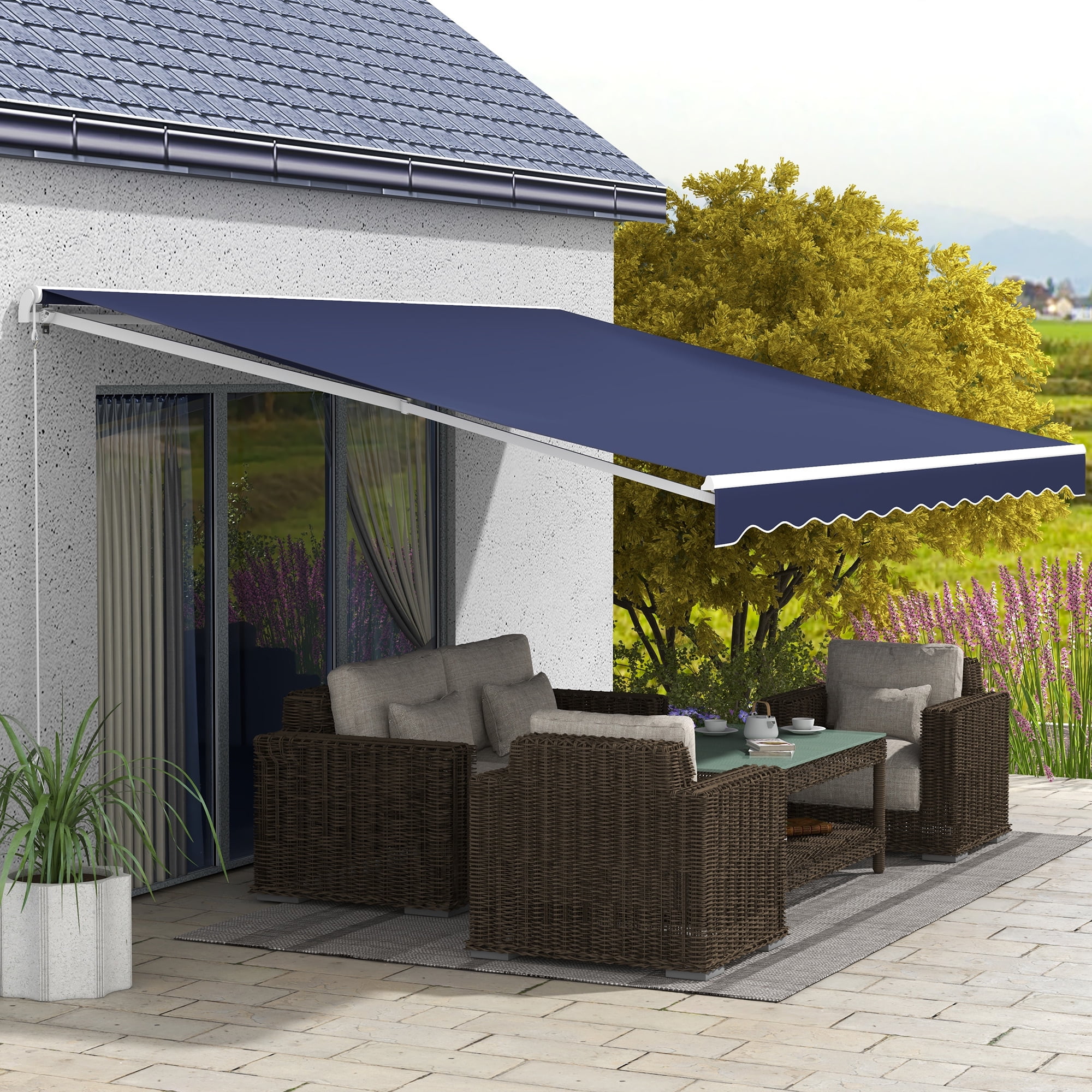 Outsunny 16' x 10' Electric Retractable Awning, Sun Shade Shelter with ...
