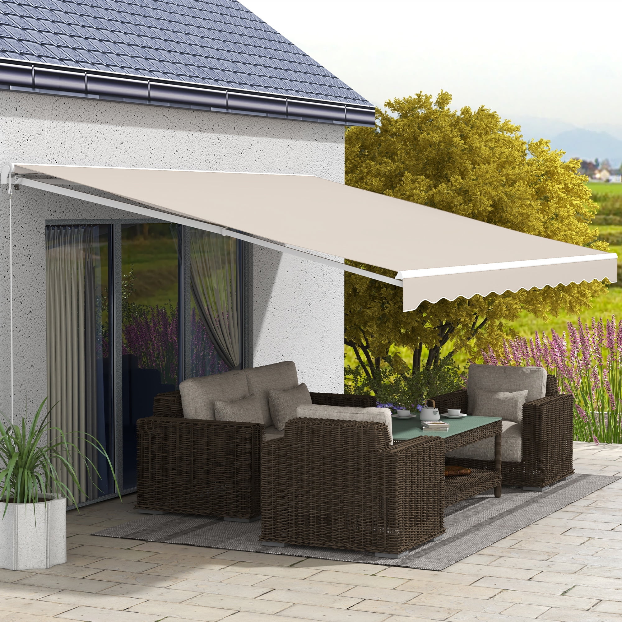 Outsunny 16' x 10' Electric Retractable Awning, Sun Shade Shelter with ...