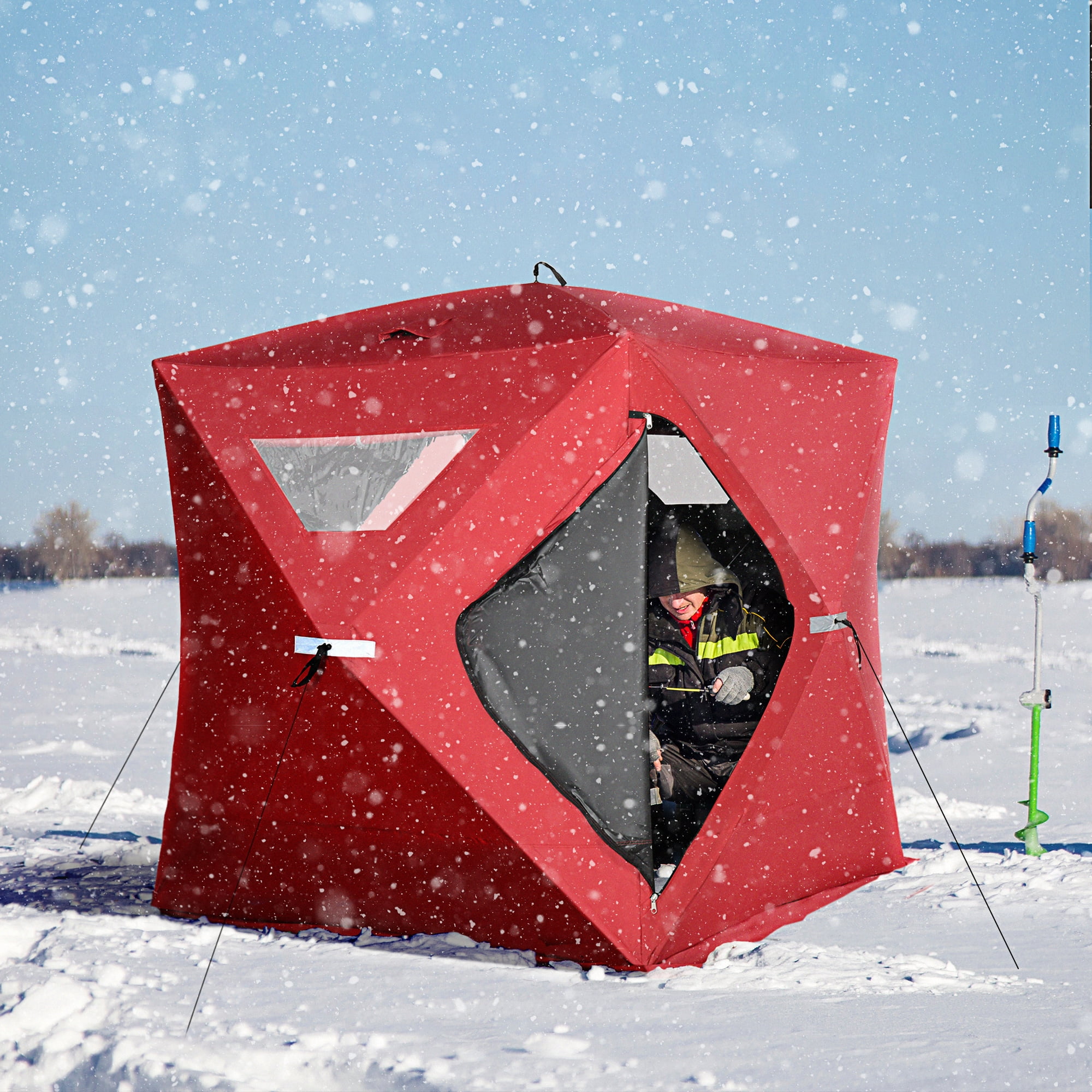 Outsunny Insulated 4-Person Pop-up Ice Fishing Shelter Tent, Winter ...