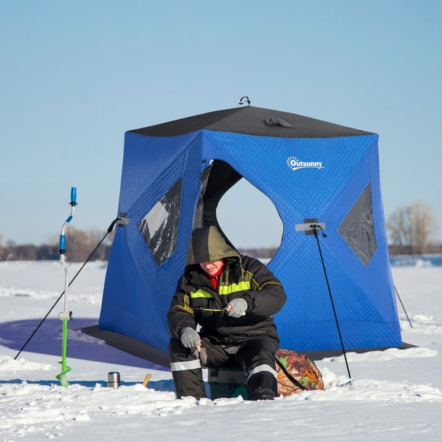 Outsunny Portable 2 Man Insulated Ice Fishing Shelter Equipment, Pop Up ...