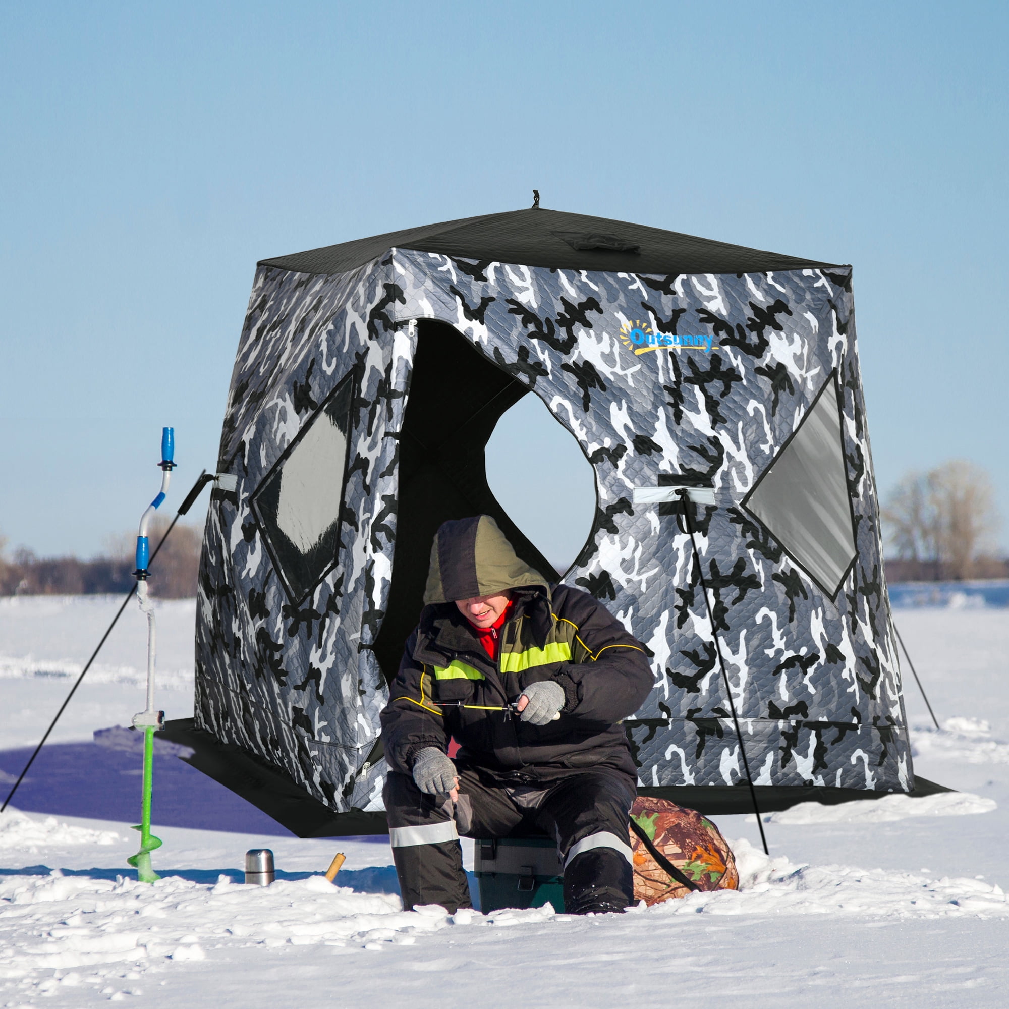 Outsunny 2 Person Insulated Ice Fishing Shelter, Pop-Up Portable Ice ...