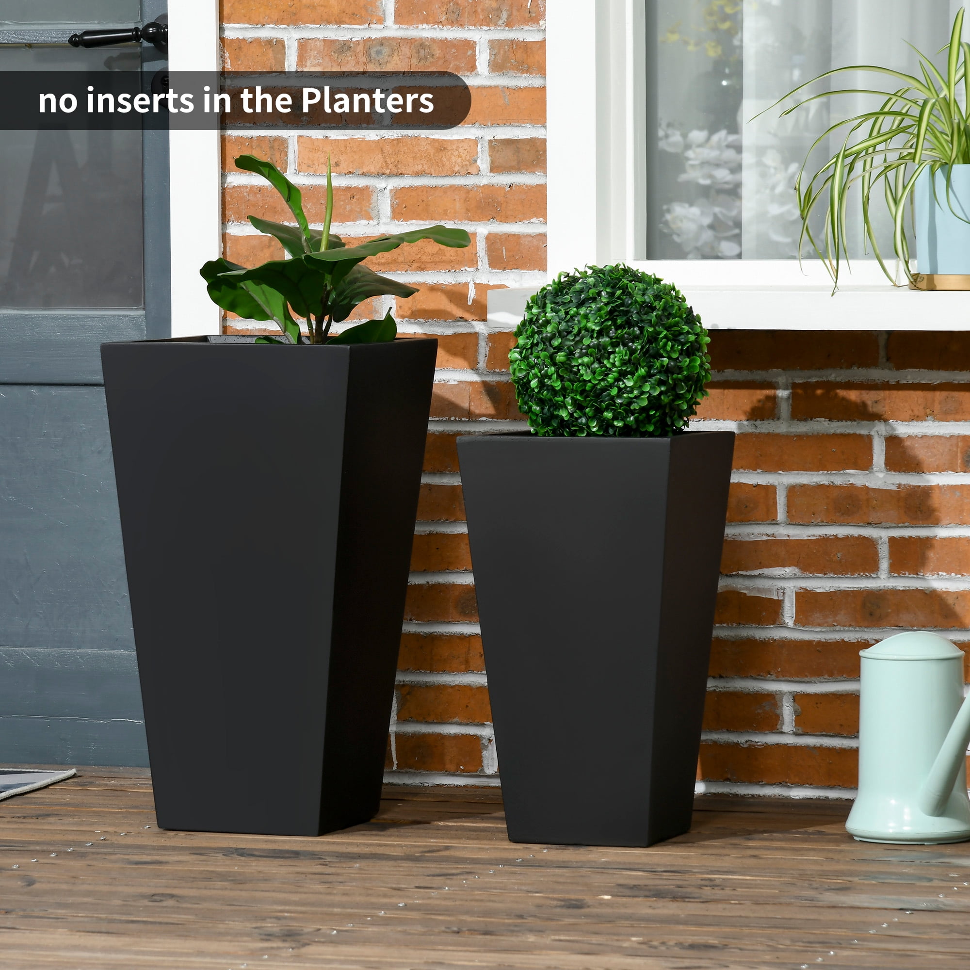 Outsunny 2-Pack MgO Flower Pots with Drainage Hole, Outdoor Planters ...