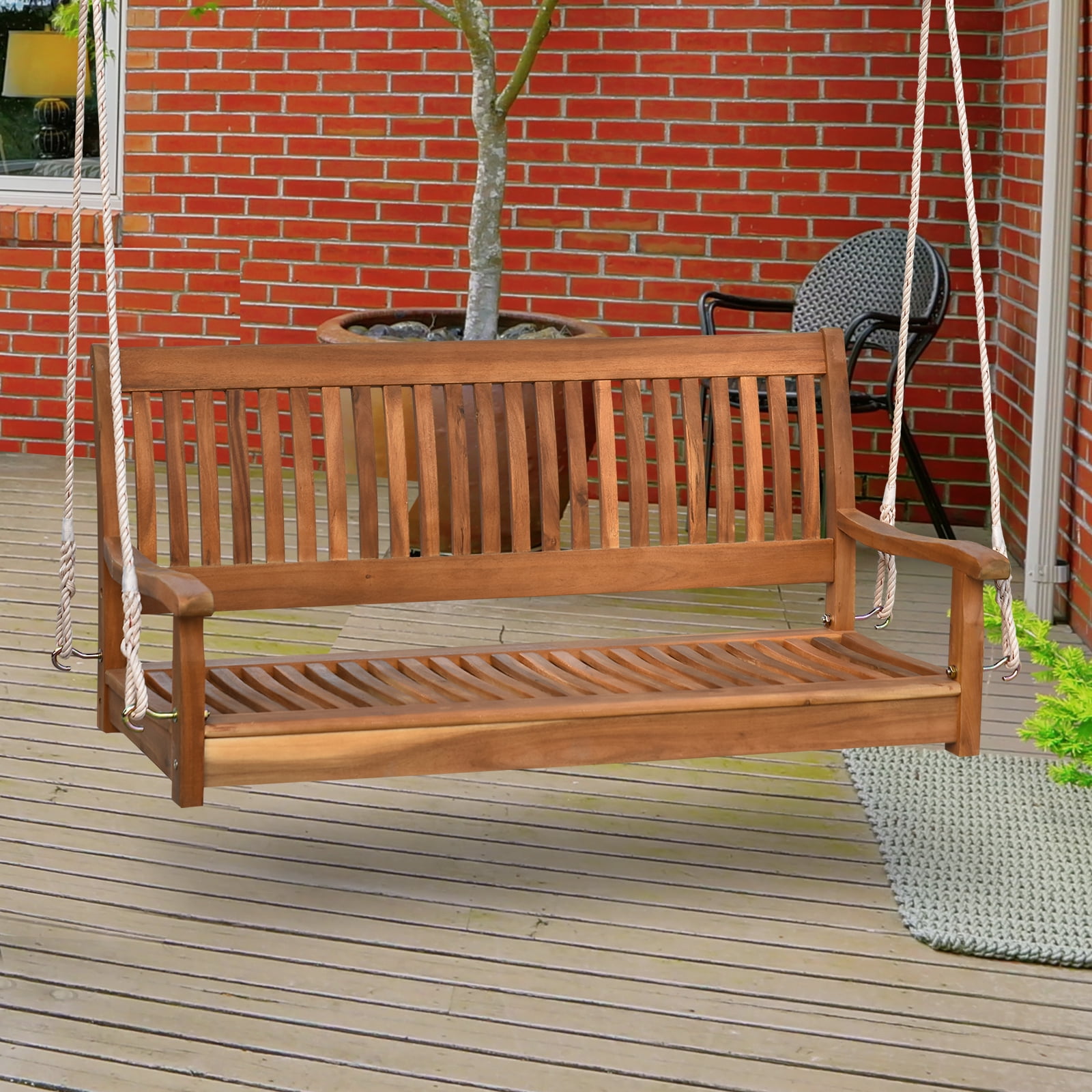 Outsunny 48'' 2-Seater Hanging Porch Swing, Outdoor Patio Wooden Swing ...