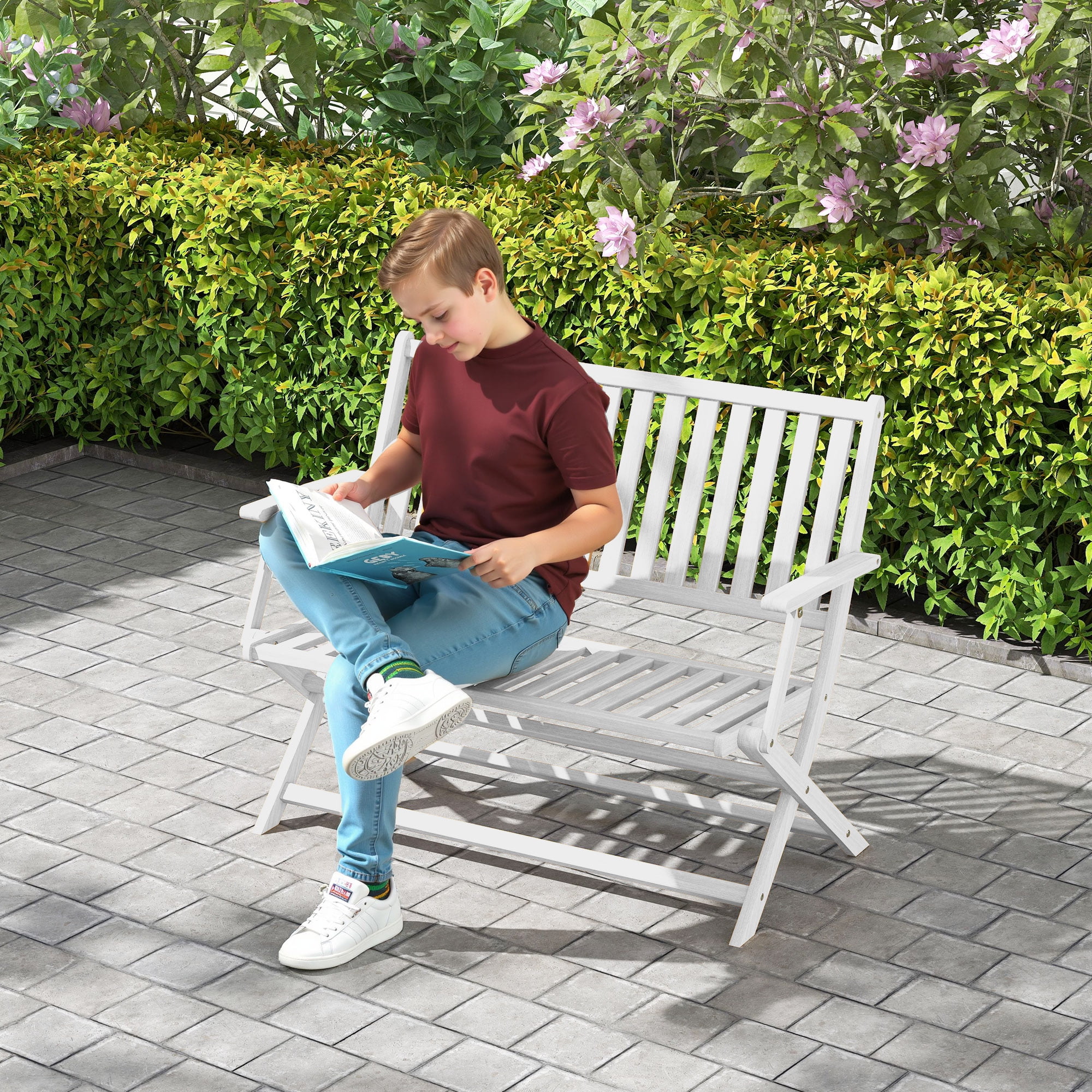 Outsunny 2-Person Foldable Wood Outdoor Bench with Backrest and ...