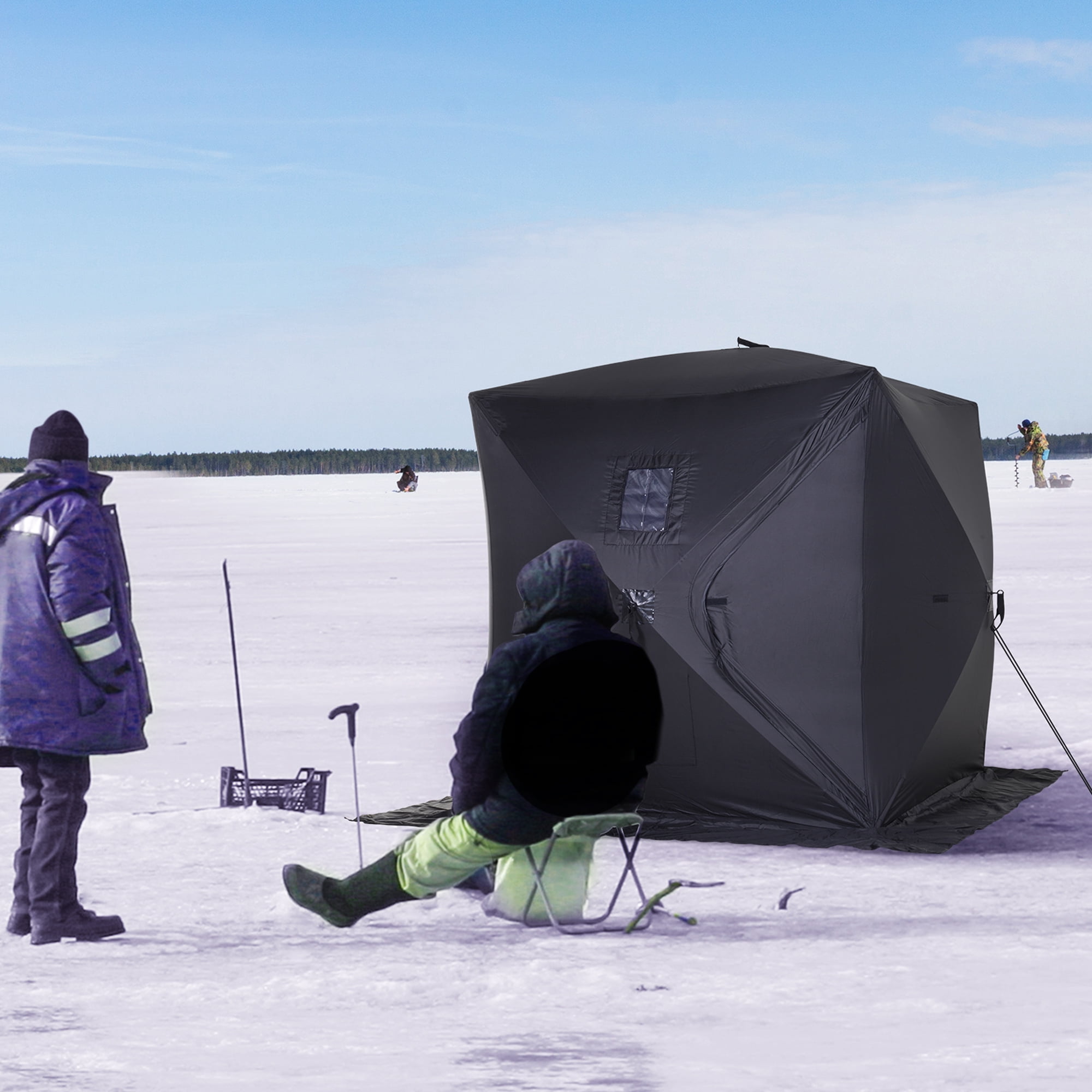 Outsunny Portable 2 Man Pop Up Ice Fishing Shelter Tent with Windows ...