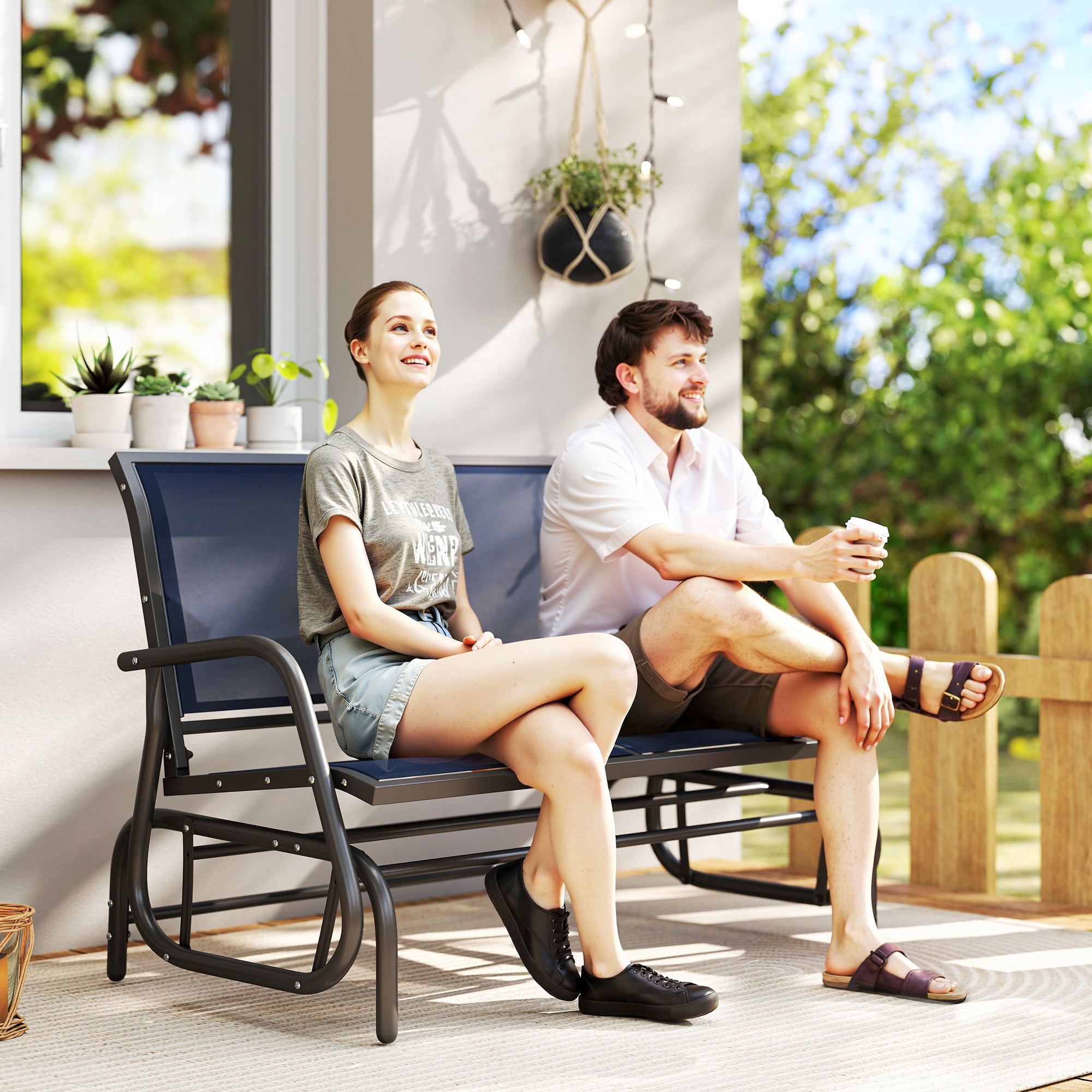 Outsunny Patio Furniture: 2-Person Gliding Rocker Bench for Porch, Dark ...