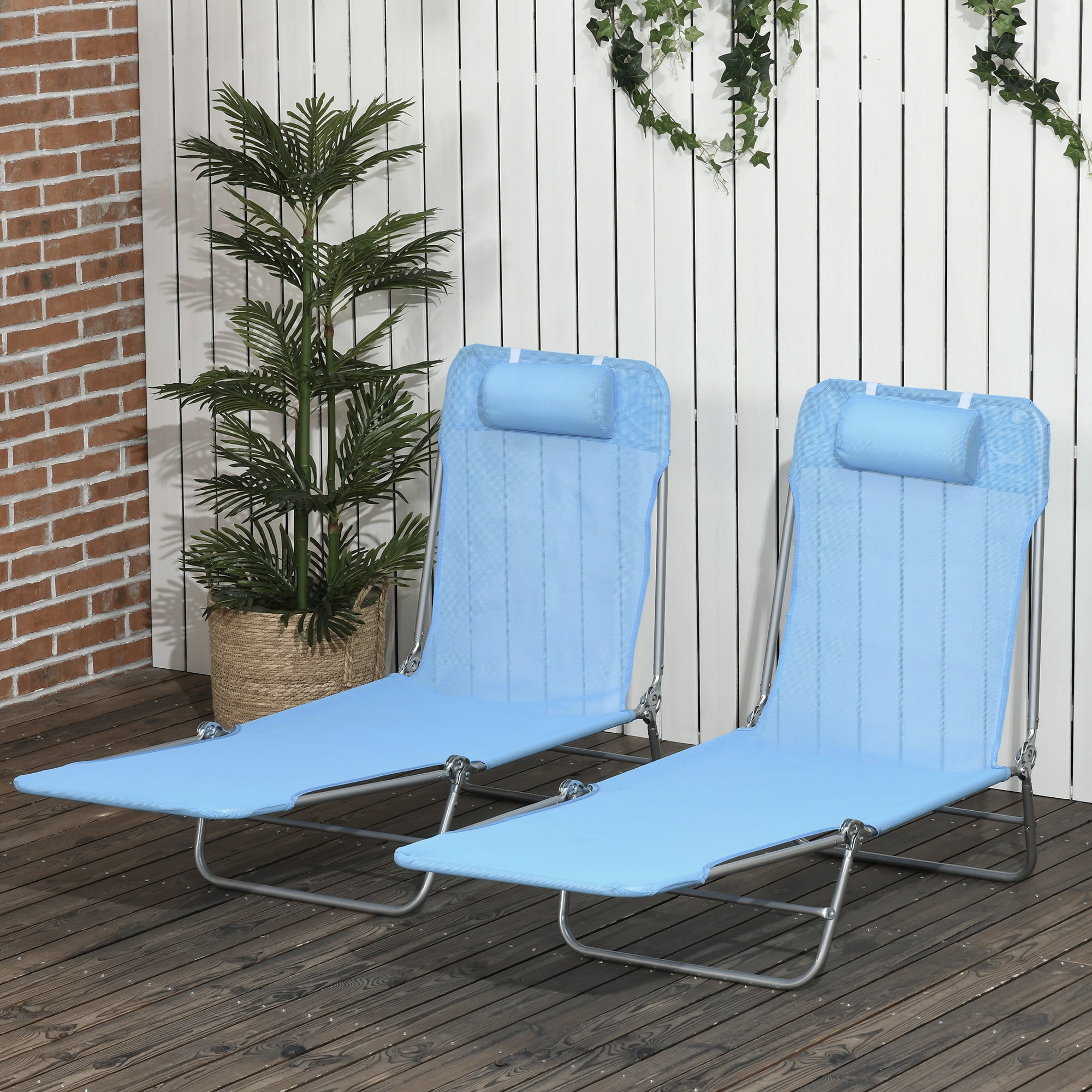 Outsunny Mesh Outdoor Foldable Tanning Lounge Chair, 2-Piece Reclining ...