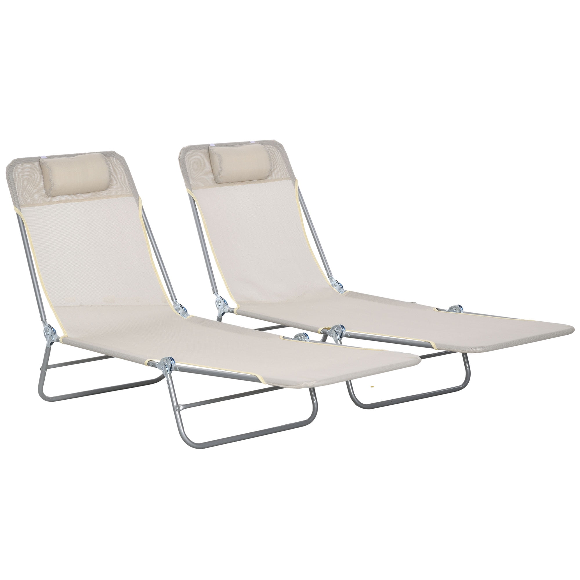 Outsunny 2-Piece Folding Chaise Lounge, Reclining Pool Chairs, Cream ...