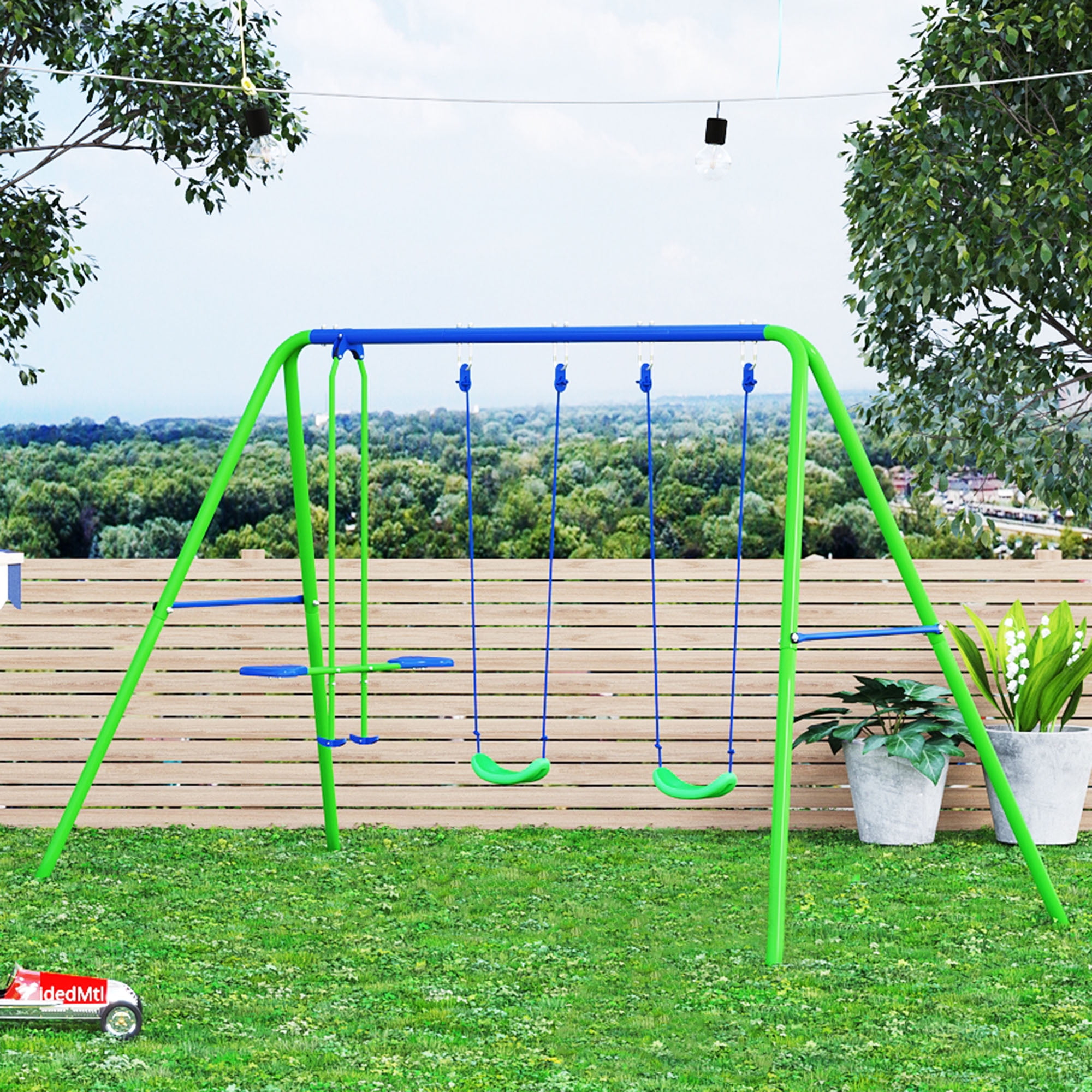 Outsunny Kids Playground Swing Set & Playsets for Backyard - Walmart.com