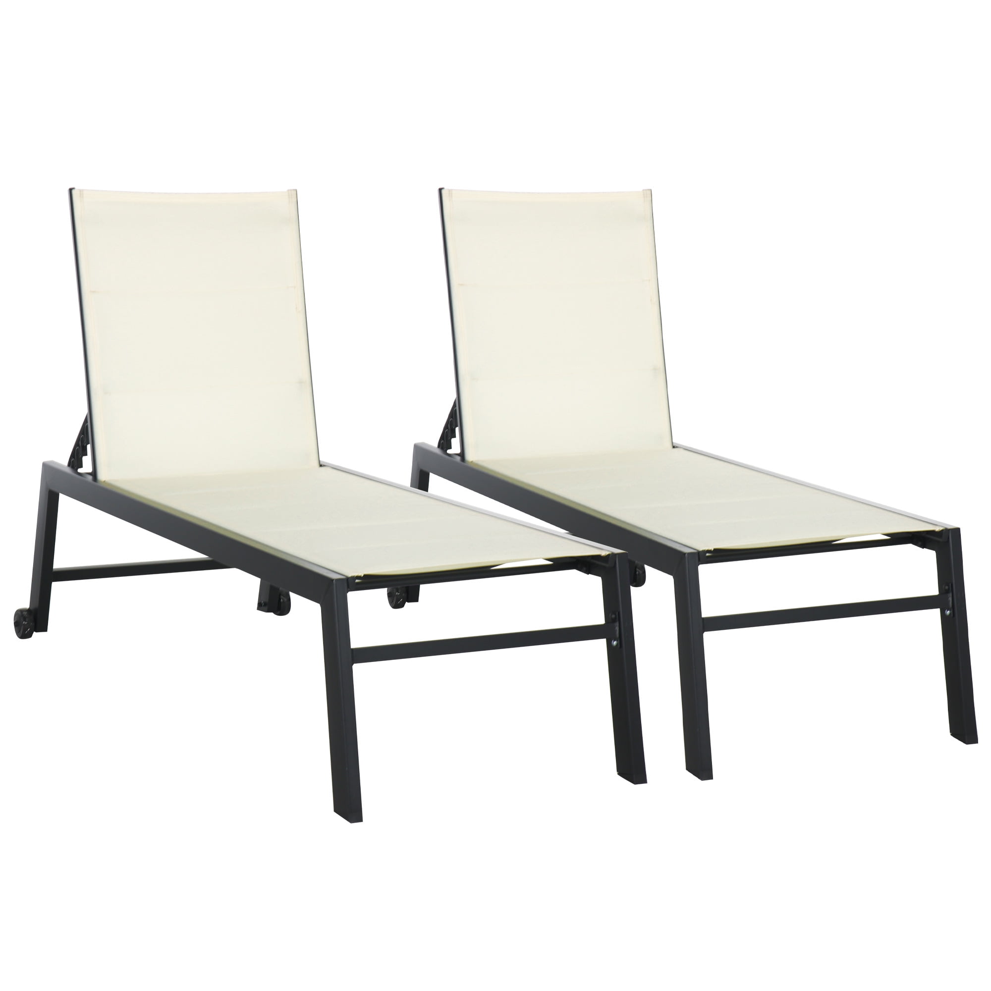 Outsunny 2 pc Patio Chaise Lounge Chair Set w/ 5-Position Backrest ...