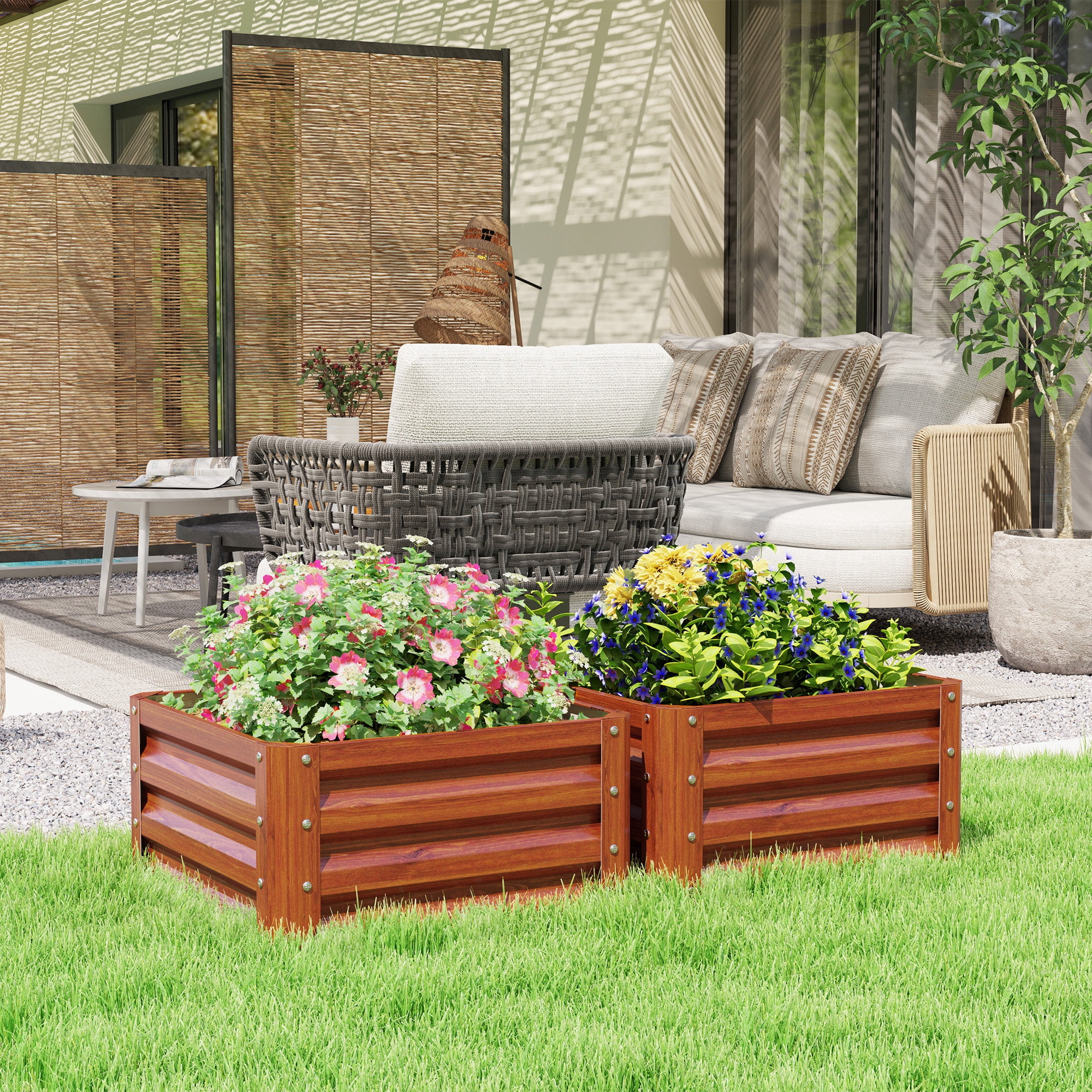 Outsunny 2' x 2' x 1' 2-Piece Galvanized Raised Garden Bed Box Planter ...